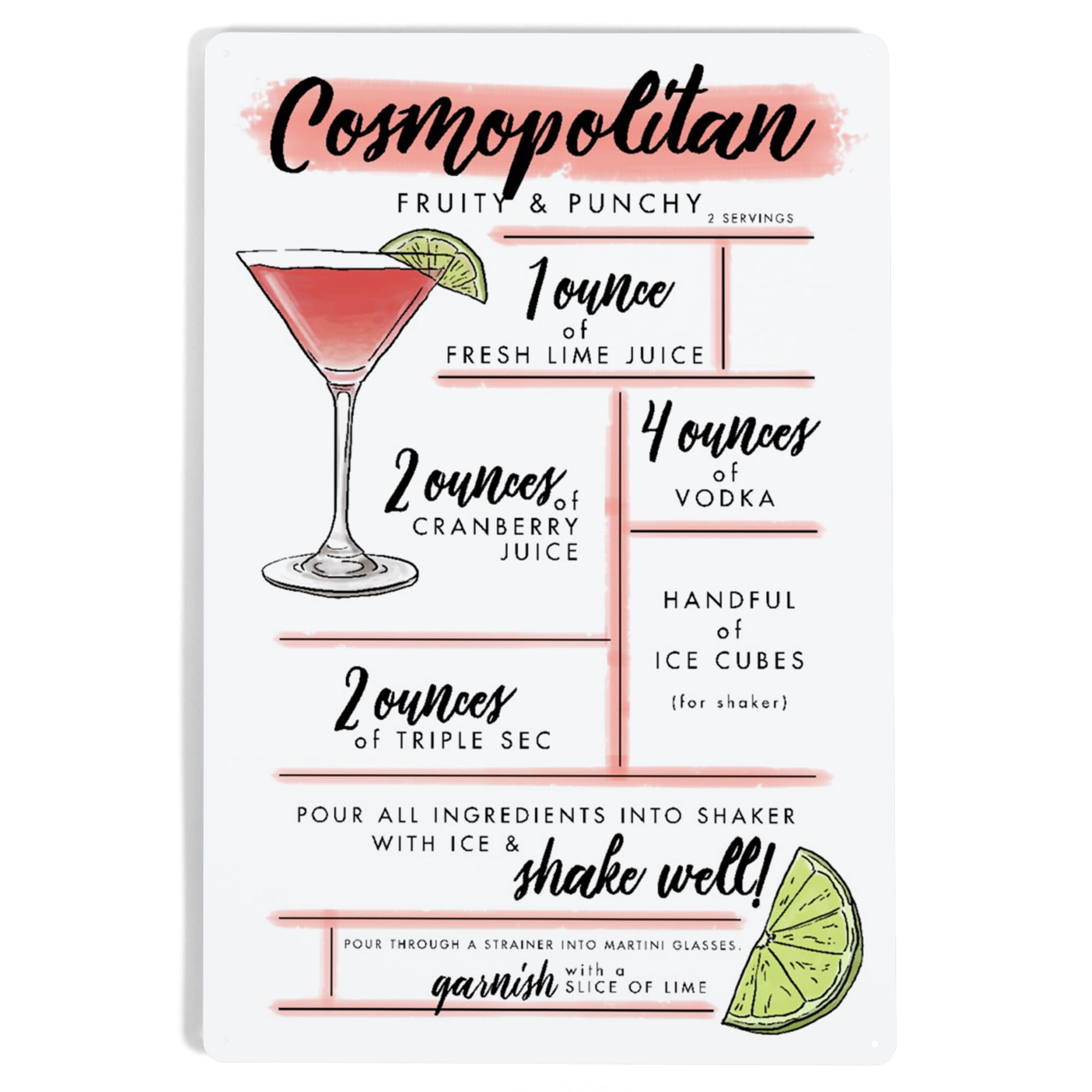 Cosmopolitan, Cocktail Recipe (12x18 Aluminum Art, Indoor Outdoor Metal ...