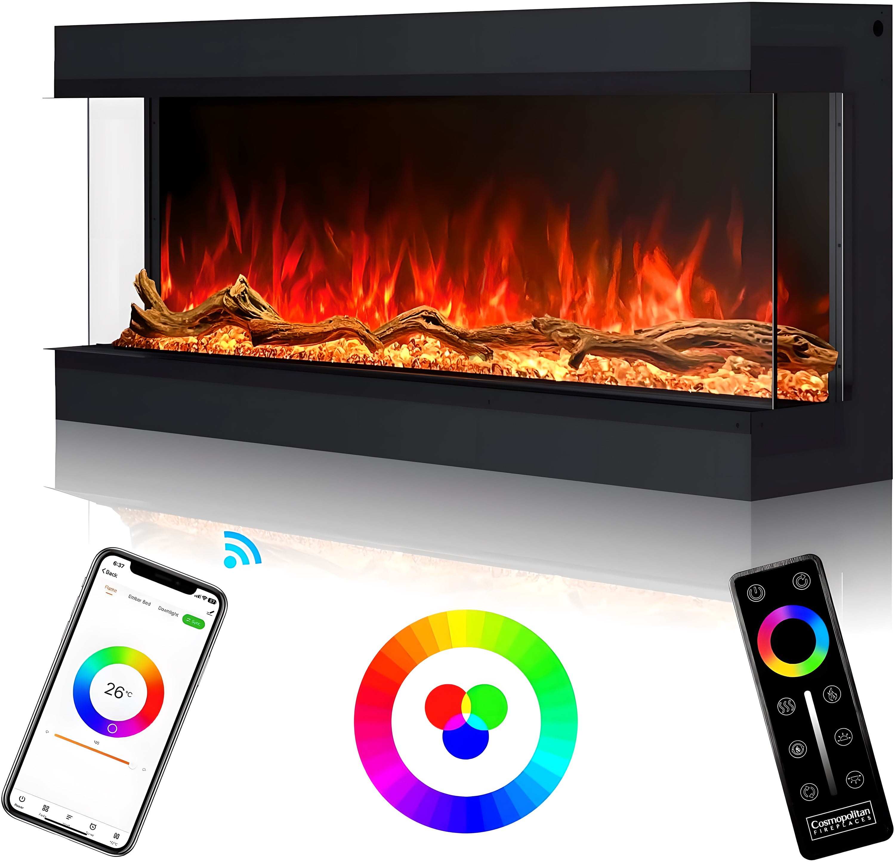 Cosmopolitan Fireplaces Phoenix Omnivue 44-inch 3 Sided Electric ...