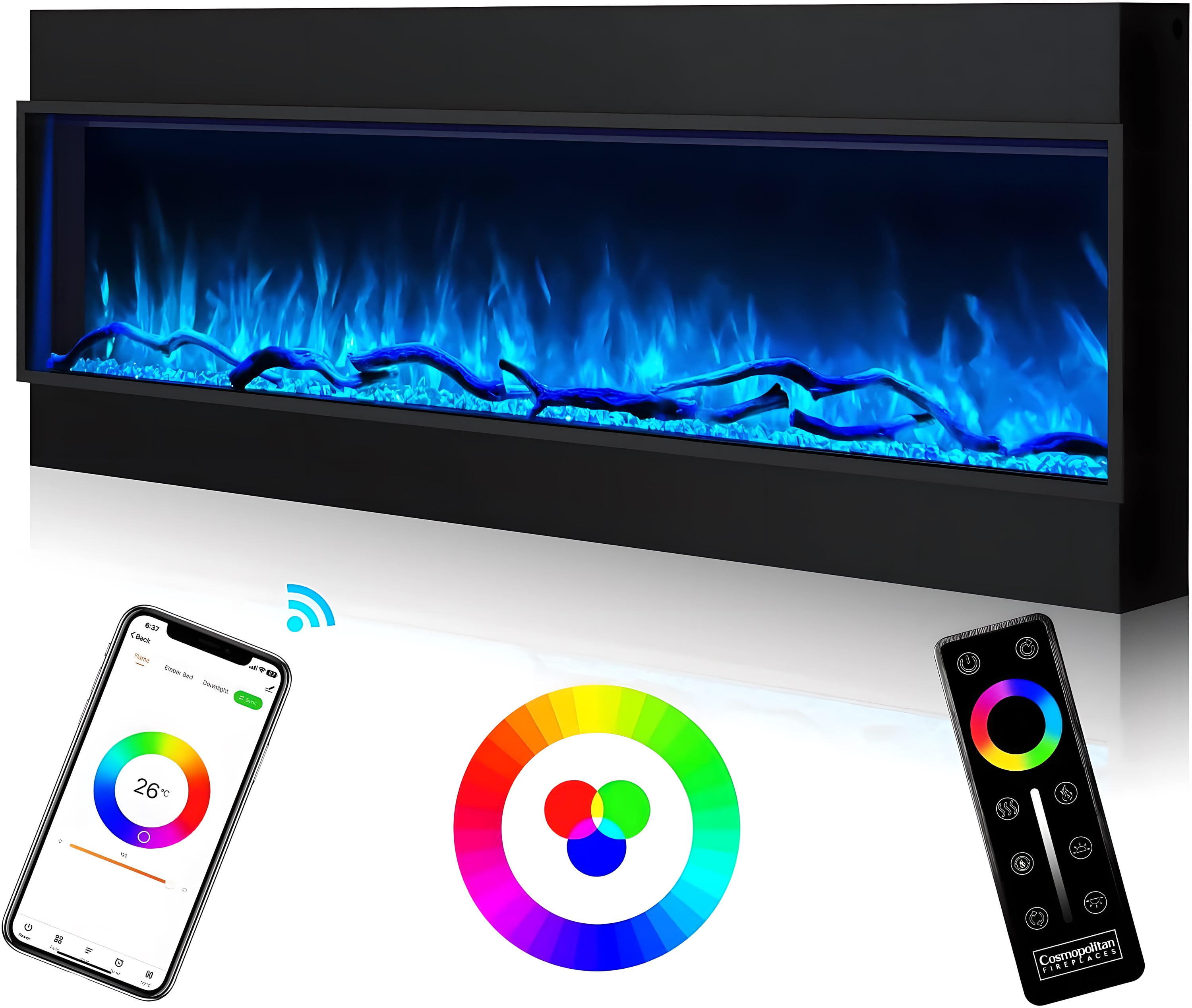 Cosmopolitan Fireplaces Phoenix Univue Series 56-inch Built-in Electric Fireplace with Realistic ...