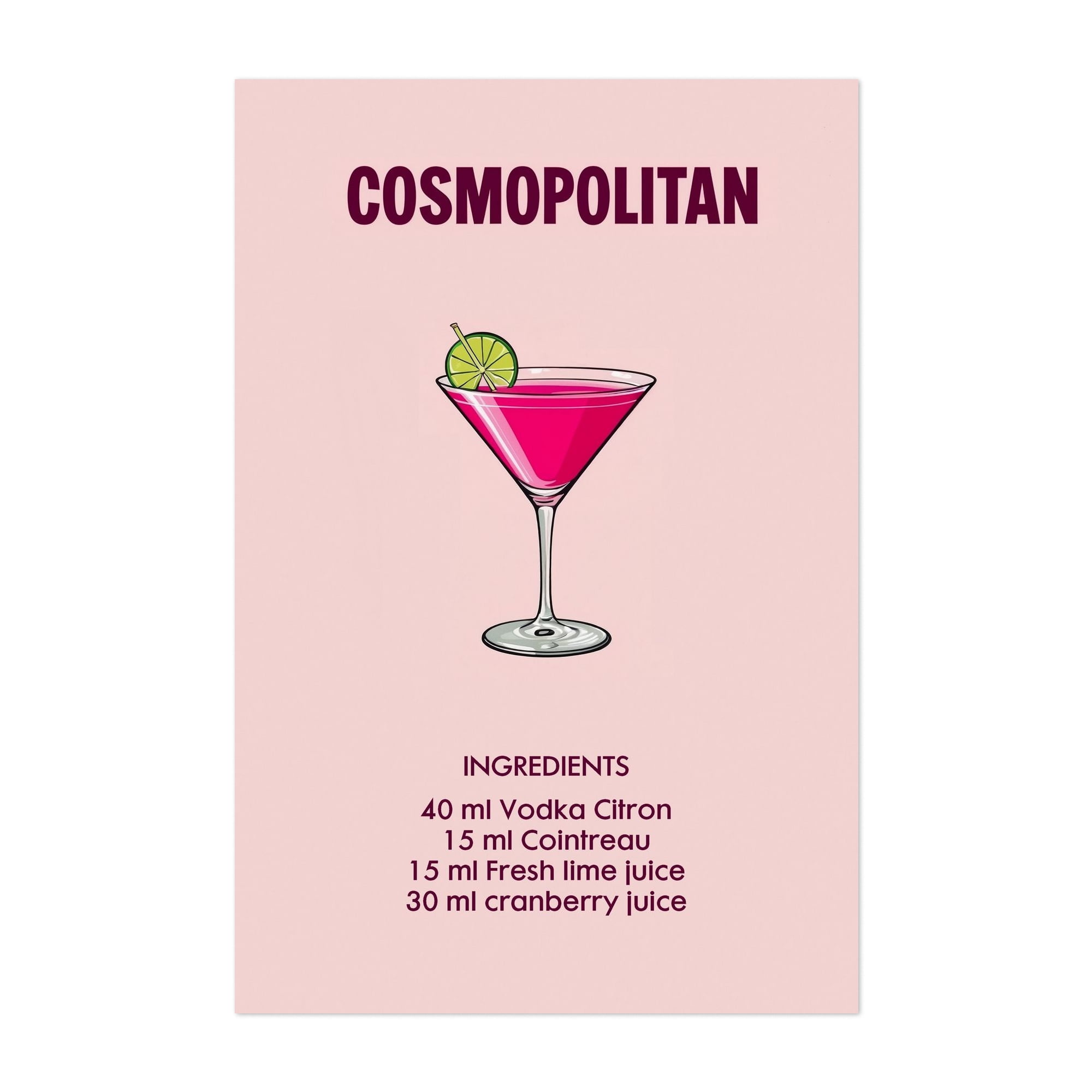 Cosmopolitan - Manhattan New York Illustration Cocktail Kitchen Decor ...