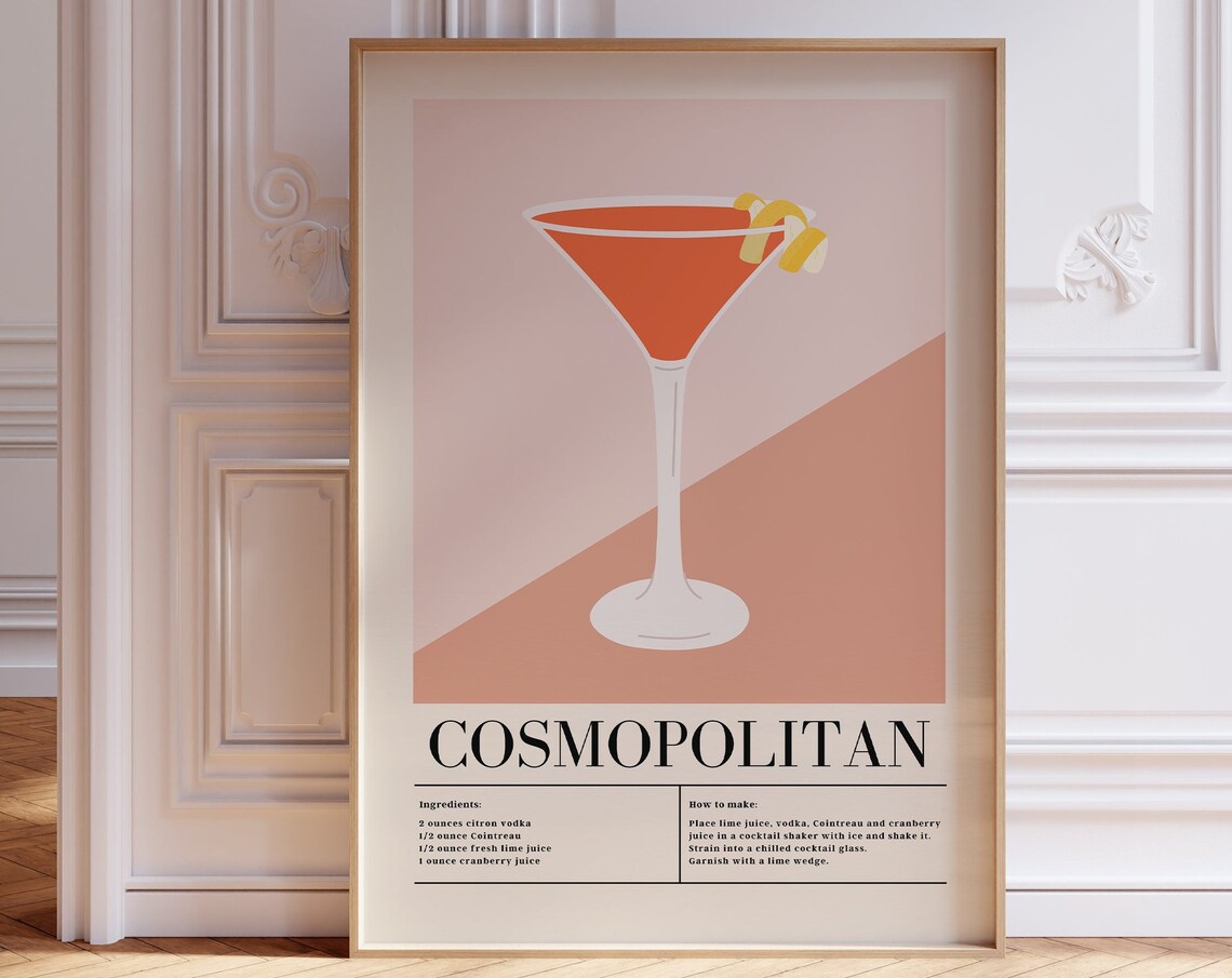 Cosmopolitan Print, Cocktail Bar Cart Cocktail Recipe Print, Alcohol ...