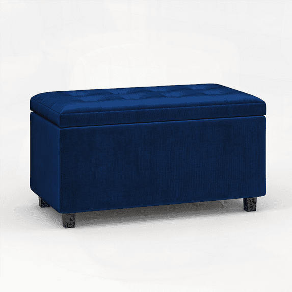 Cosmopolitan - Storage Ottoman with Blue Velvet Fabric | Solid Wood ...