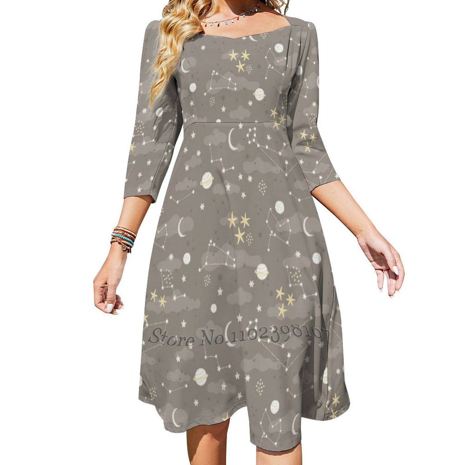 Cosmos And Stars. Sepia Square Neck Dress Sweet Summer Dress Women ...