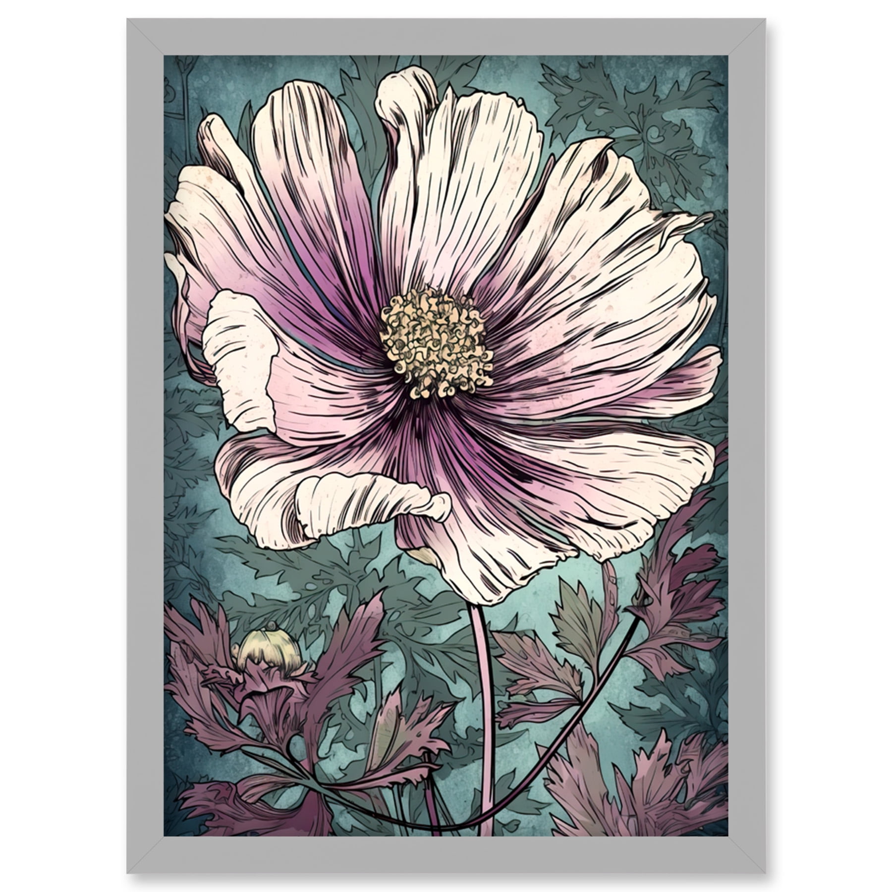 Cosmos Flower Bloom Pastel Colour Watercolour Artwork Framed Wall Art ...