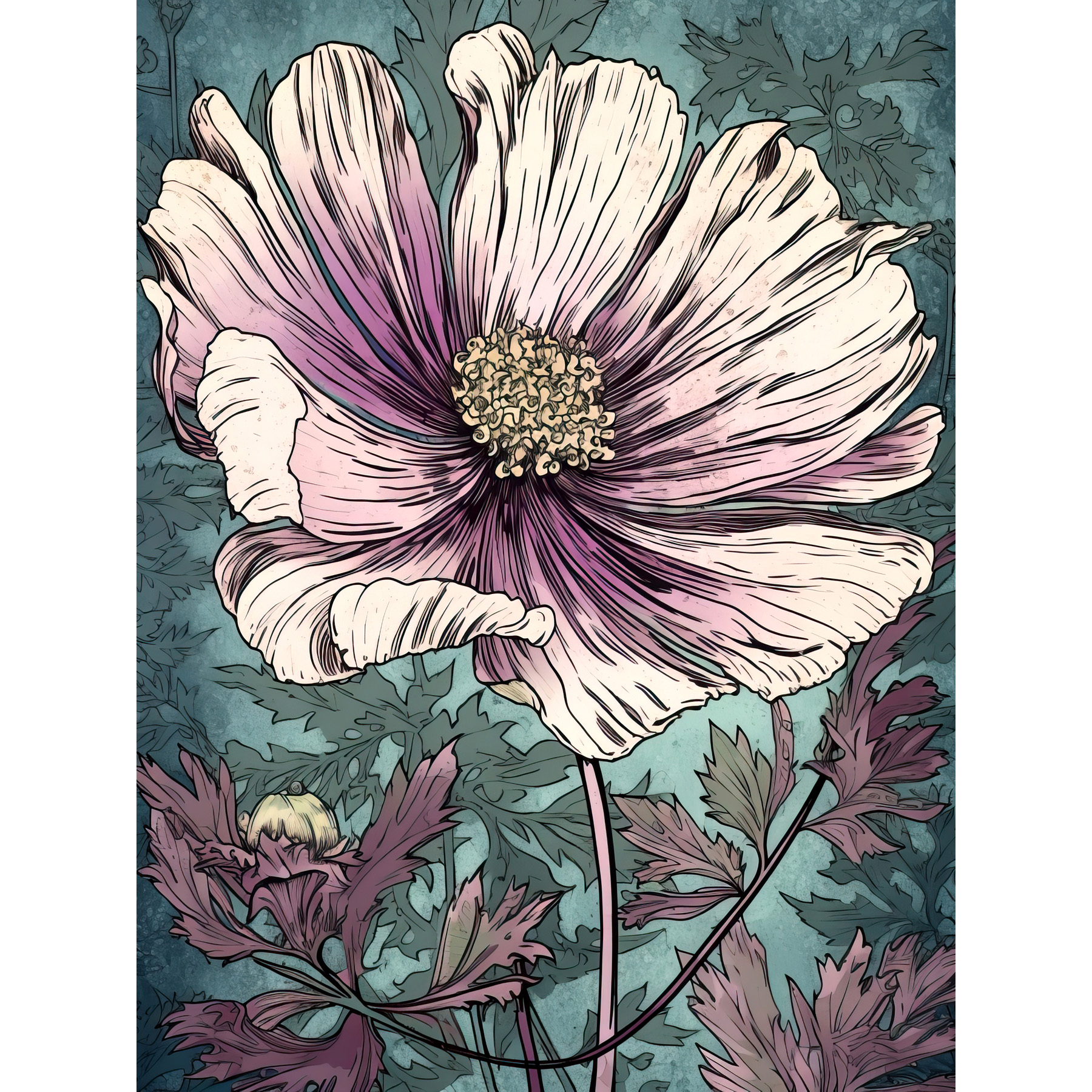 Cosmos Flower Bloom Pastel Colour Watercolour Extra Large XL Wall Art ...