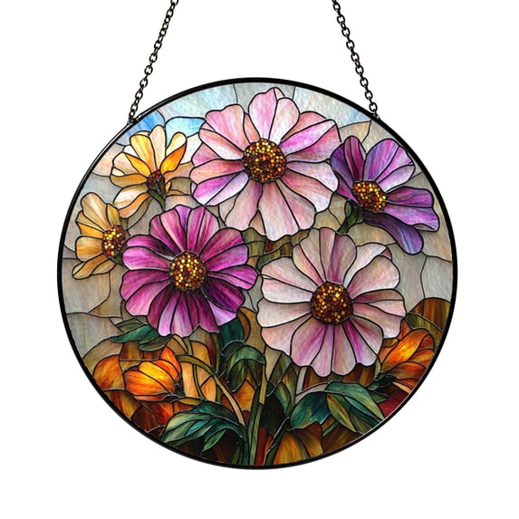 Cosmos Flower Stained Glass Suncatcher Window Hanging Decor, Botanical ...