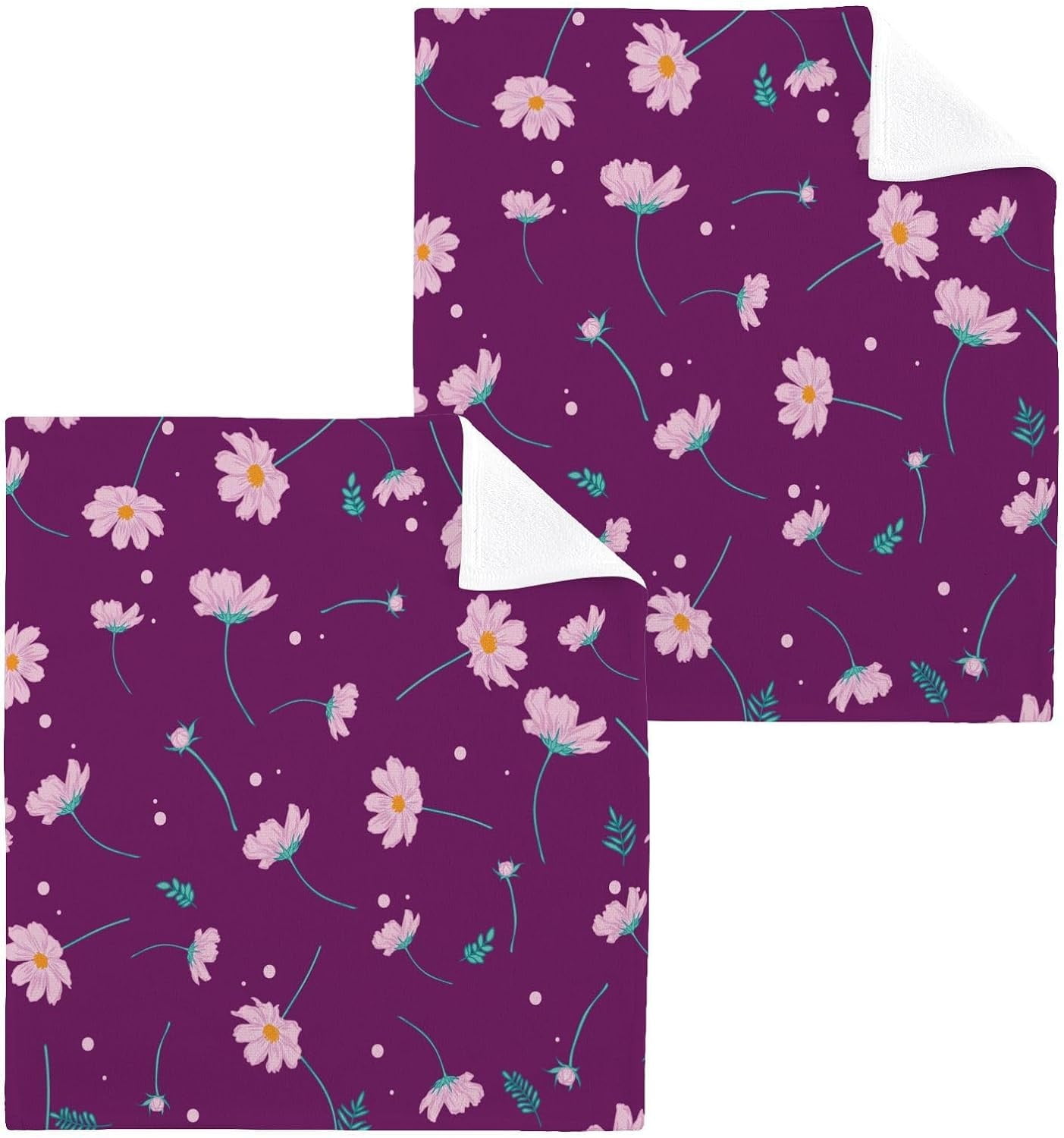 Cosmos Flowers Washcloth 12x12in Set, 4 Pack Absorbent Cotton Towel ...