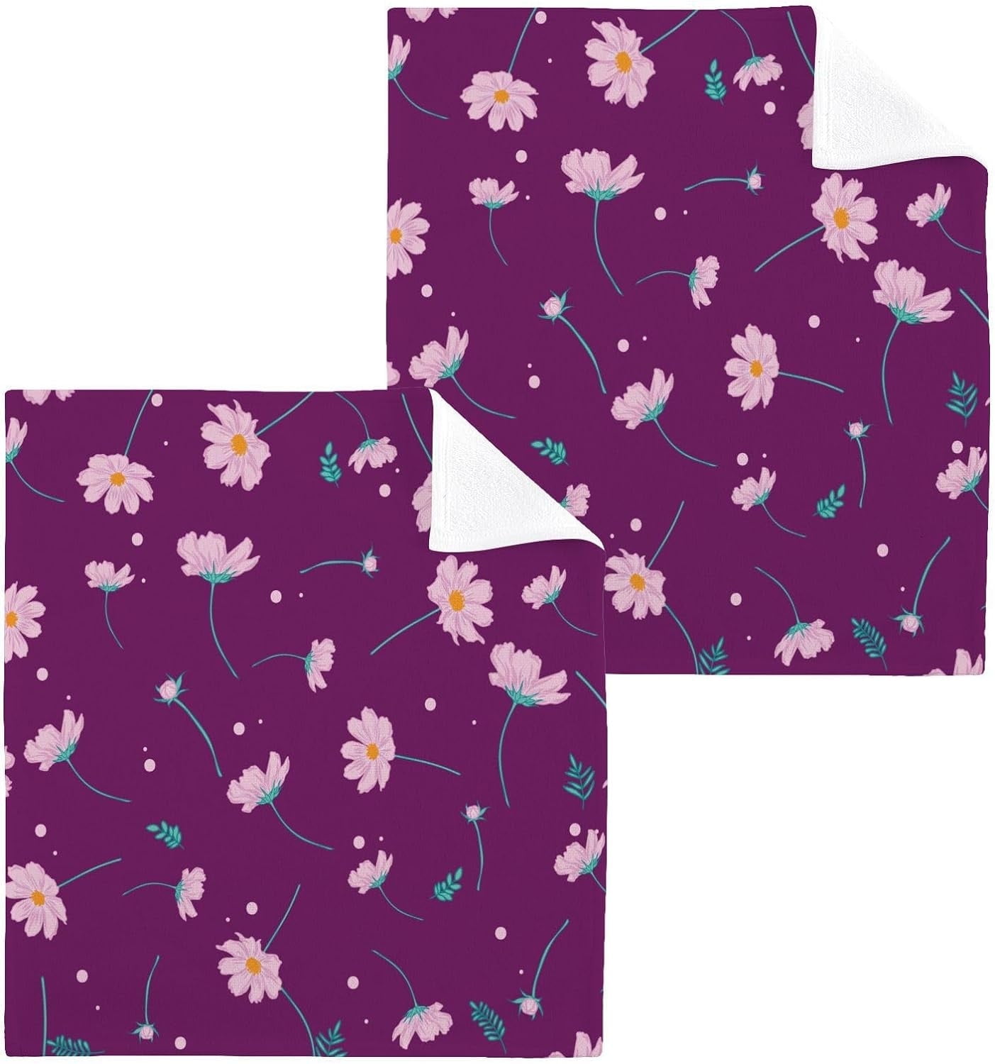 Cosmos Flowers Washcloth 12x12in Set, 6 Pack Absorbent Cotton Towel ...