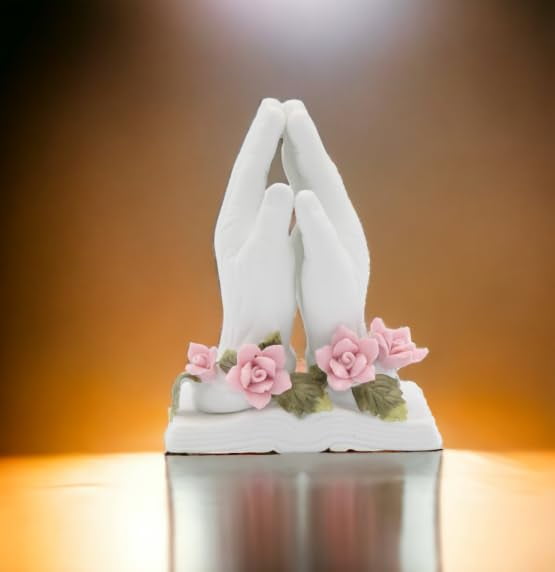 Cosmos Gifts Porcelain Inspirational Praying Hands with Roses on Open ...
