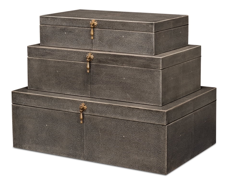 Cosmos Nesting Boxes, Set of 3 – Black Shagreen Leather Storage Boxes ...