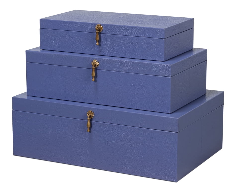 Cosmos Nesting Boxes, Set of 3 – Marlin Blue Shagreen Leather Storage ...