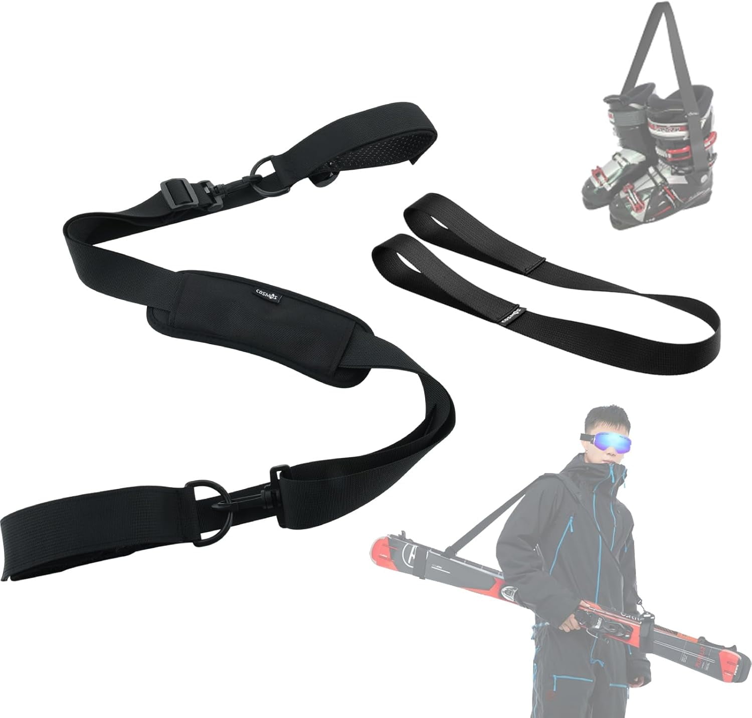 Cosmos Skis Strap Carrier and Ski Pole Carrier Strap Adjustable ...