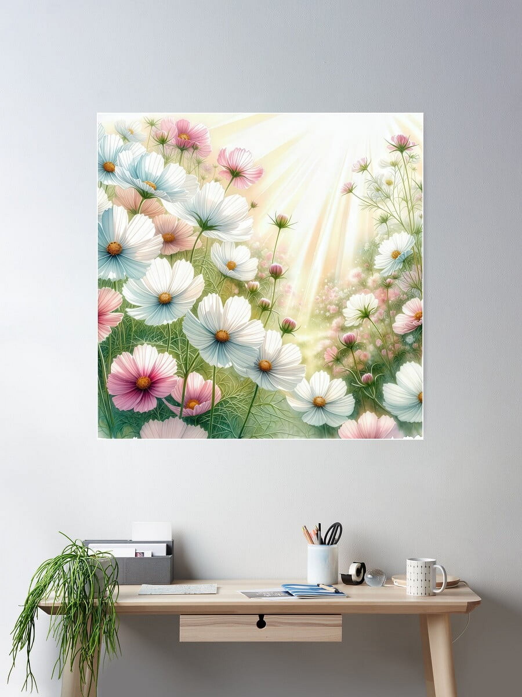 Cosmos Summer Garden Poster Wall Art, Modern Wall Decor For Living Room ...