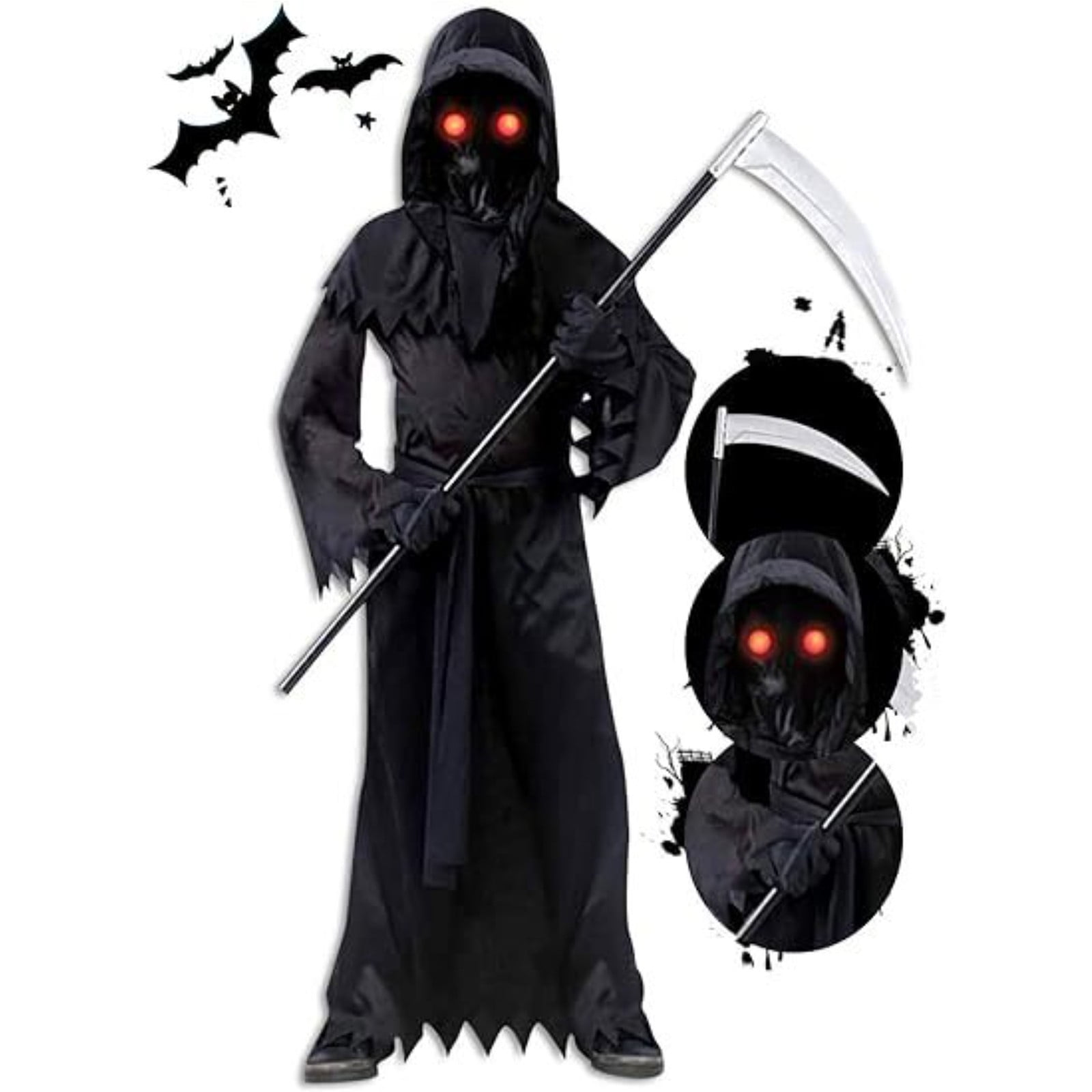 Cosplay 5-Pieces Set Horror Death Suit, Luminous Glasses, Sickle, Stage ...