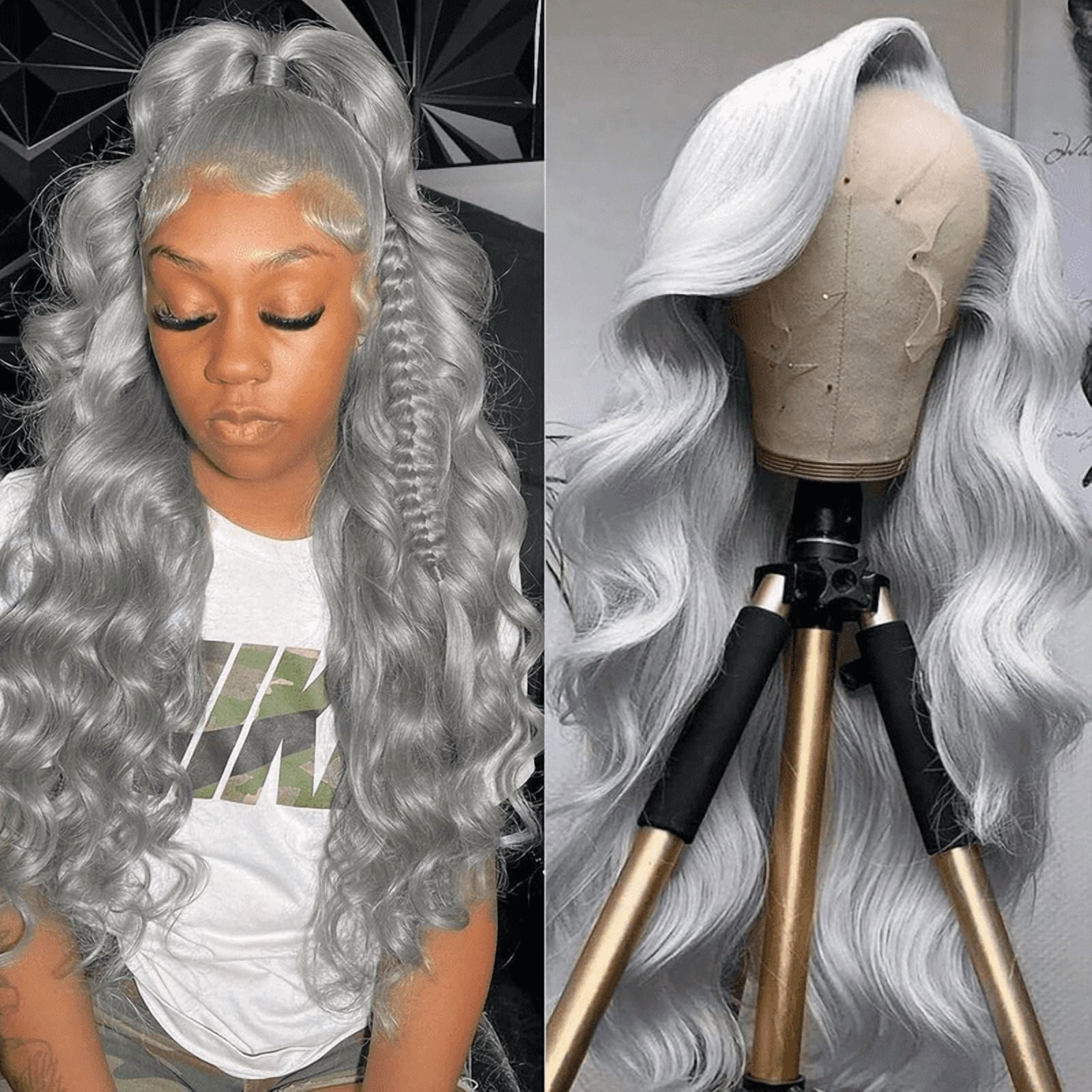 Cosplay Body Wave Silver Grey 13X4 Lace Front Wigs Human Hair 13x6 HD ...