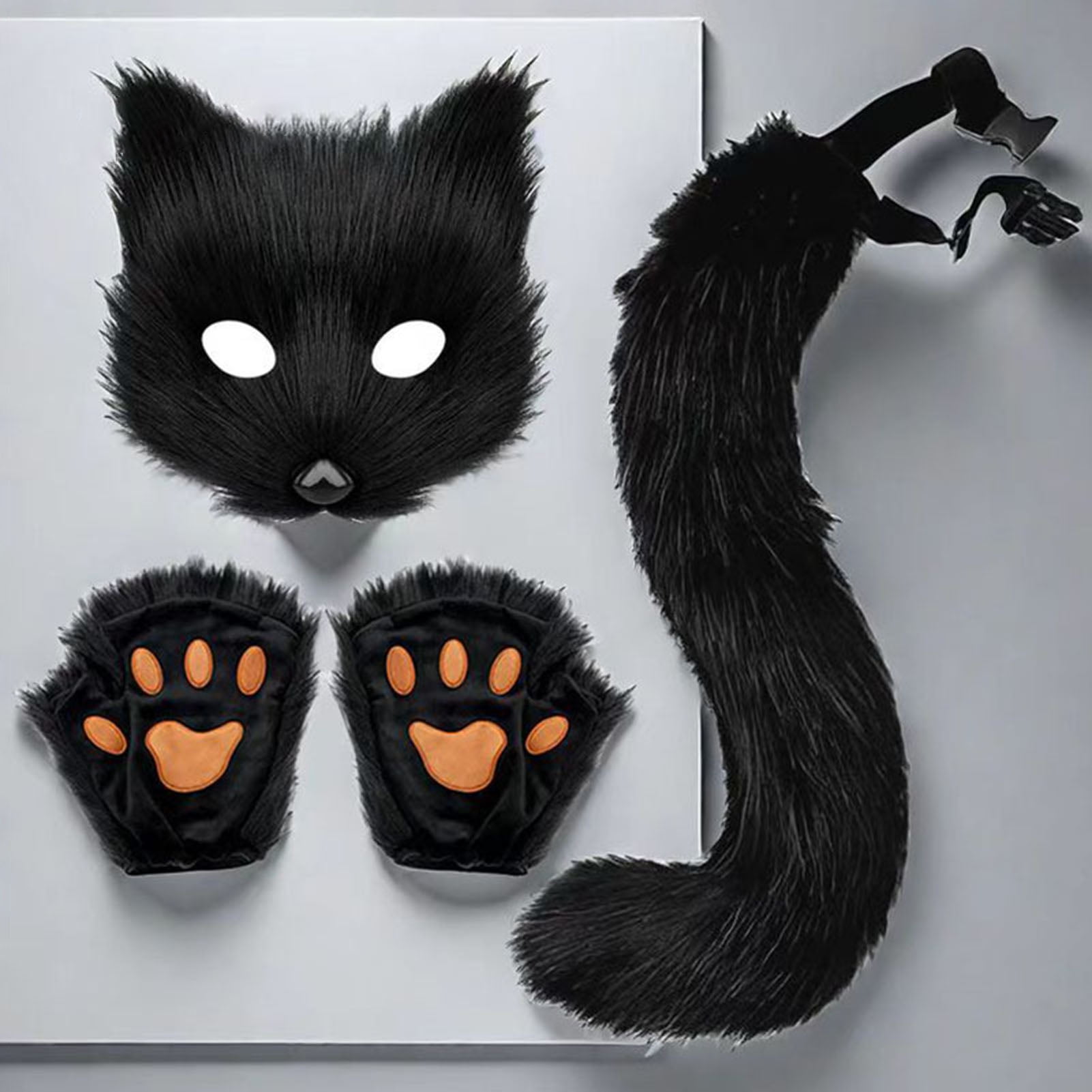 Cosplay Fake Fox Tail Mittens - Soft Fuzzy Plush, Adjustable Waist ...