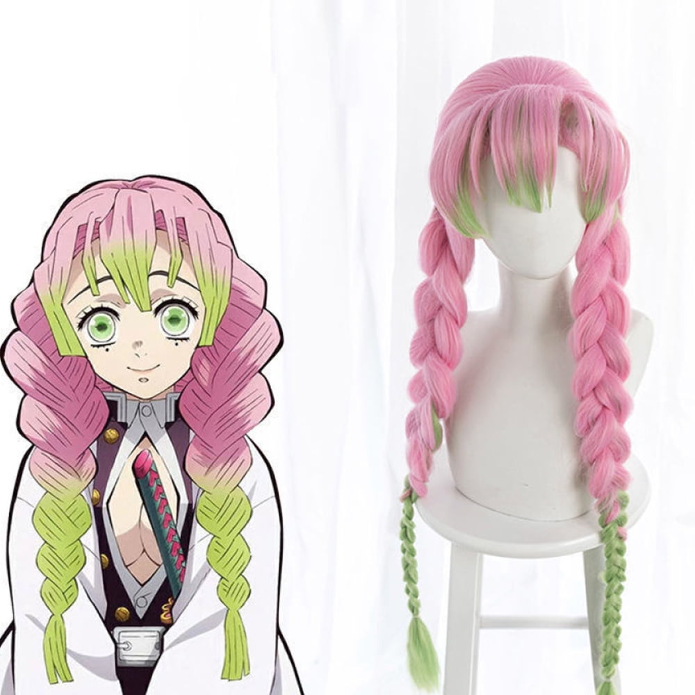 Cosplay wig cosplay anime character wig pink green gradient color thick ...