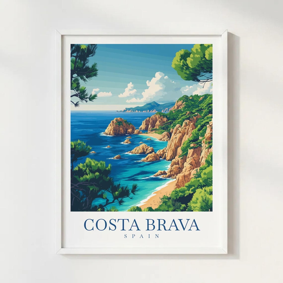 Costa Brava Spain Mediterranean Coastal Wall Art Print, Illustrated ...