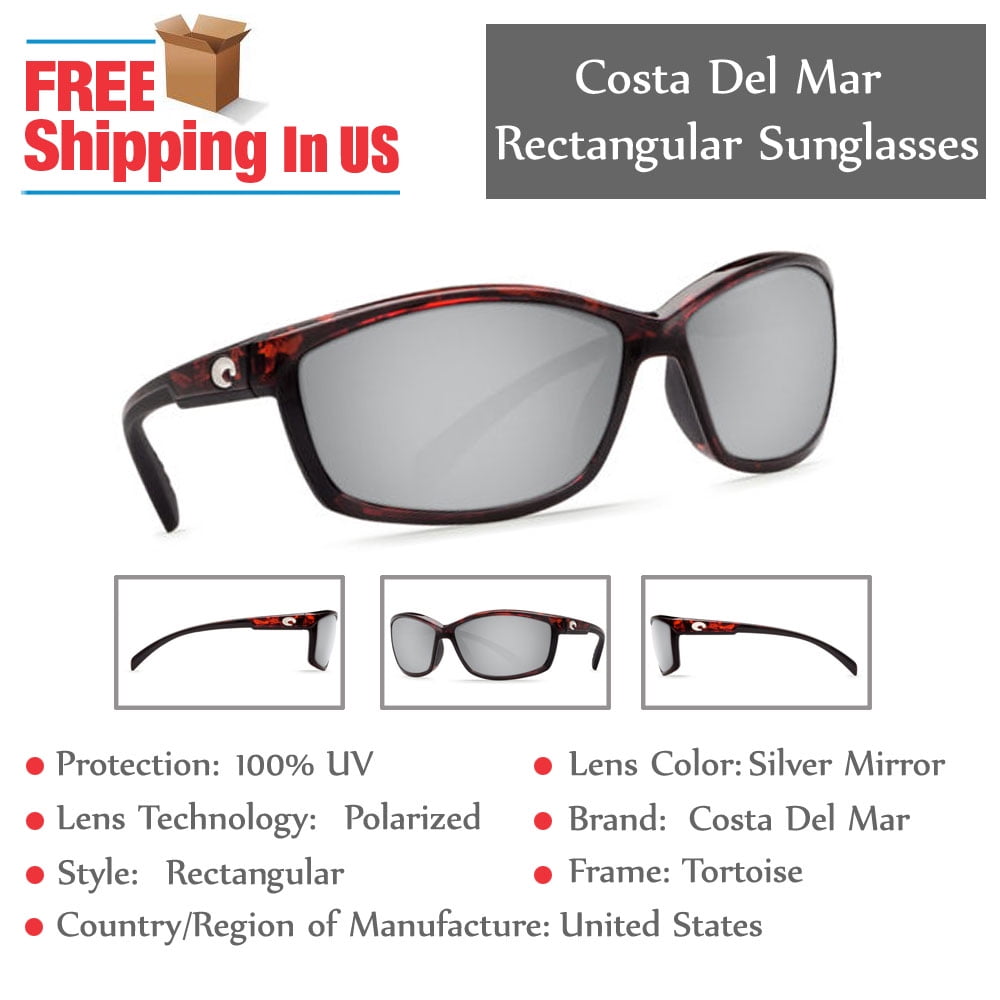Costa Del Mar Manta Shiny Black Rectangular Sunglasses - Walmart.com