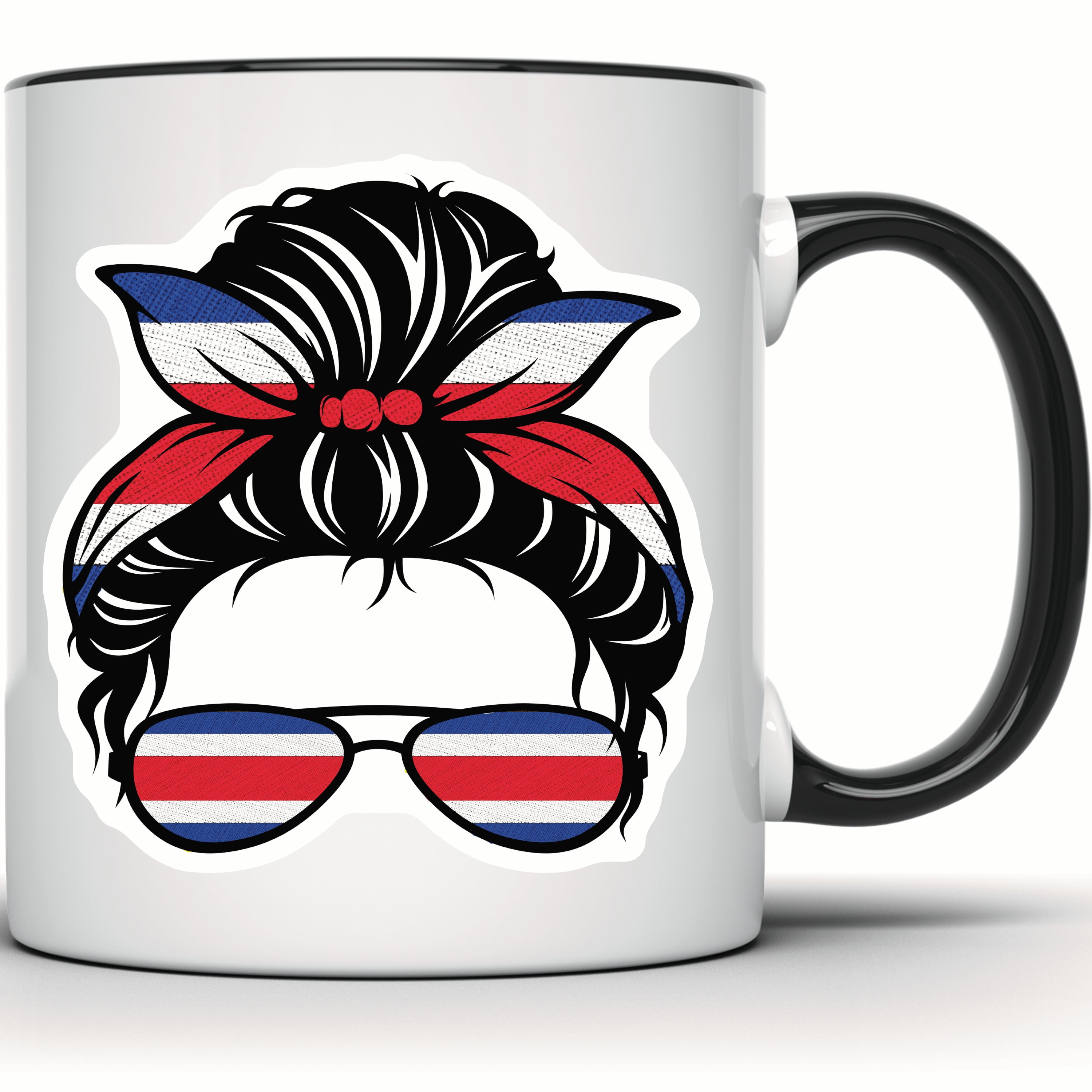 Costa Rica Flag Messy Bun Mug - Costa Rican Pride Gift - Travel Coffee ...