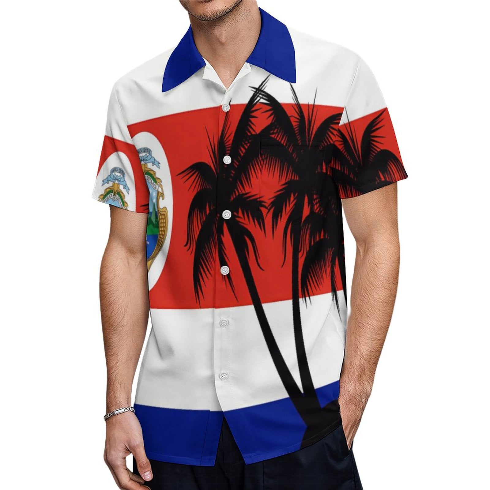 Costa Rica Flag Palm Trees Mens Hawaiian Shirts Printed Casual Short ...