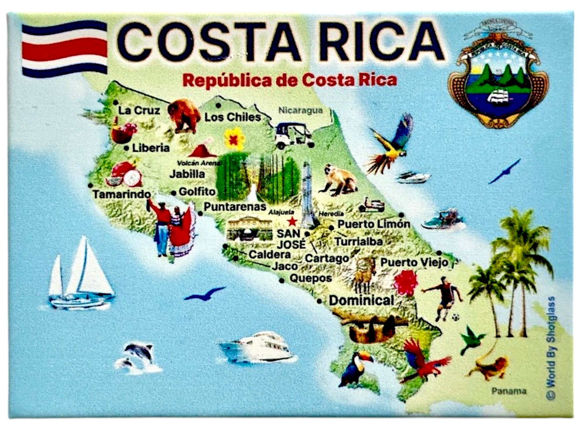 Costa Rica Graphic Map and Attractions Souvenir Fridge Magnet 2.5" X 3. ...