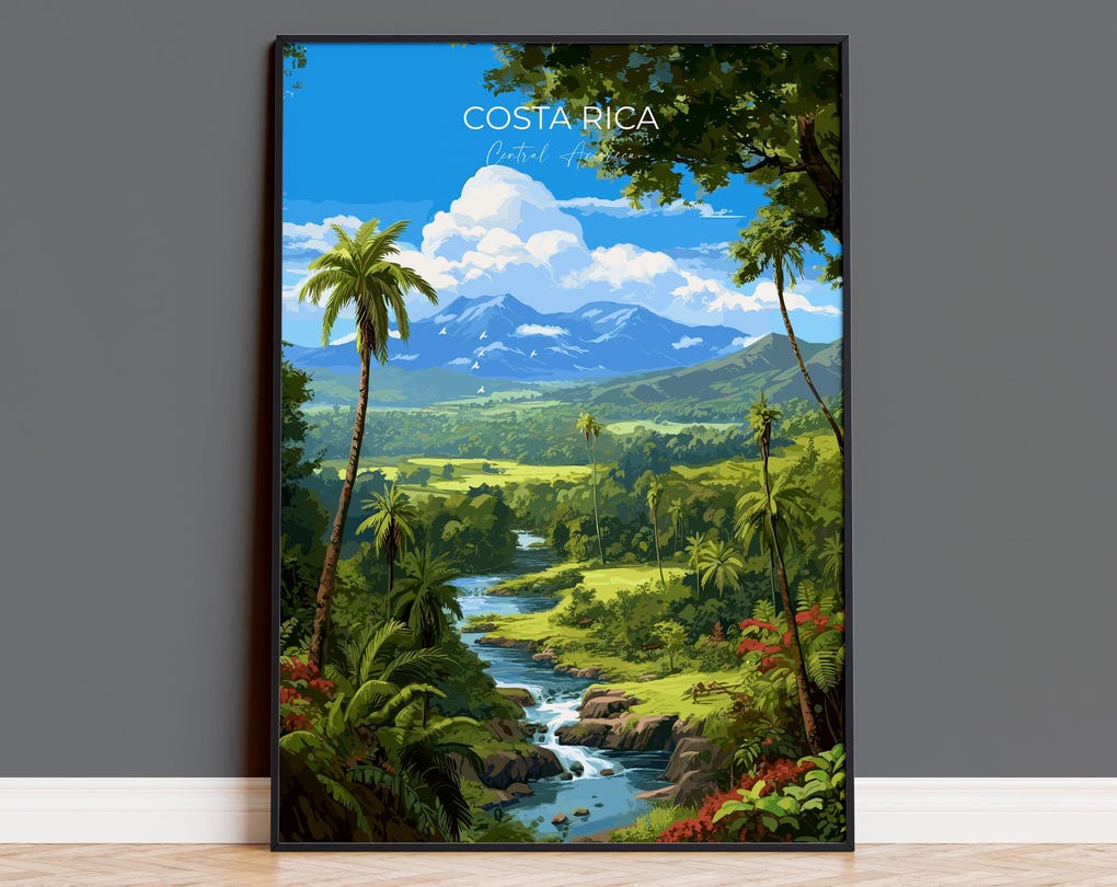 Costa Rica Travel Poster, Travel Print Of Costa Rica, Central America ...