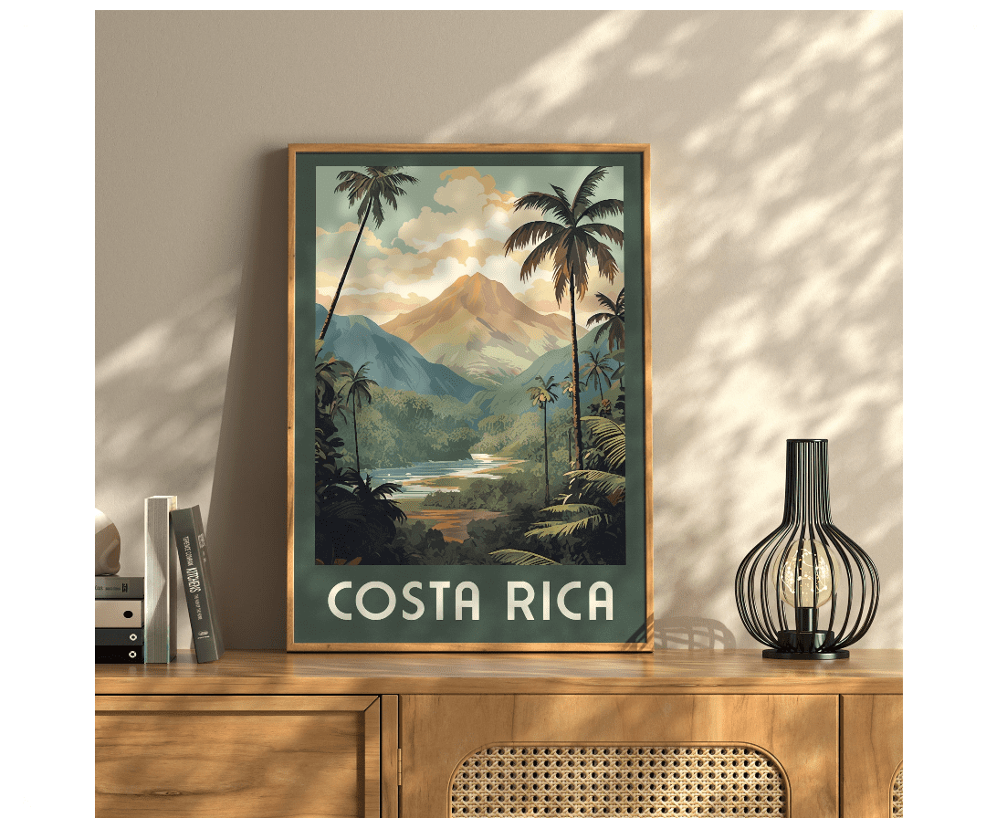 Costa Rica Vintage Tropical Landscape Travel Poster Rainforest Beach ...