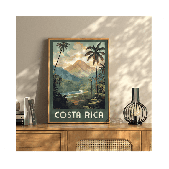 Costa Rica Vintage Tropical Landscape Travel Poster Rainforest Beach ...