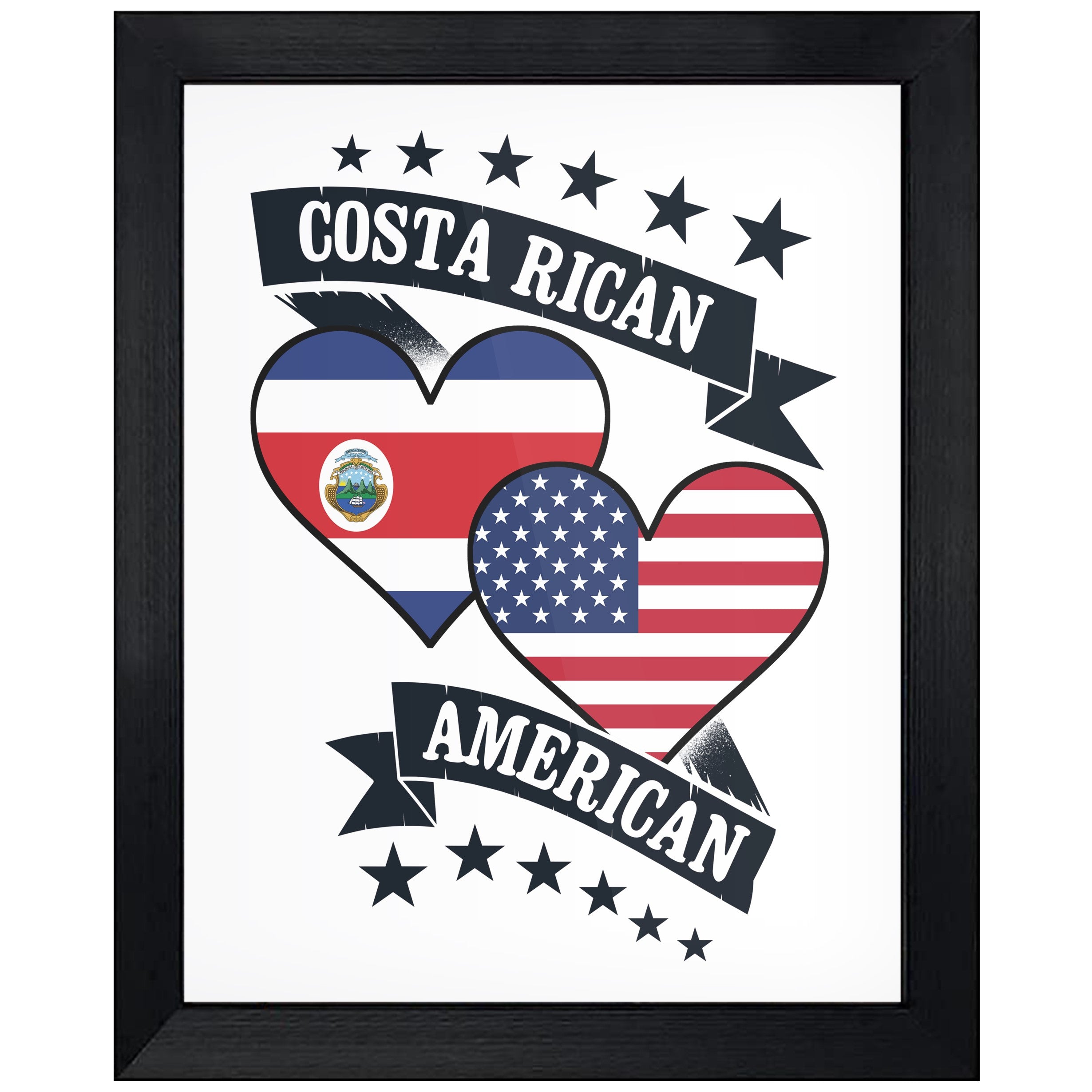 Costa Rican American Heart Flags Costa Rica America 8"x10" Wall Art ...