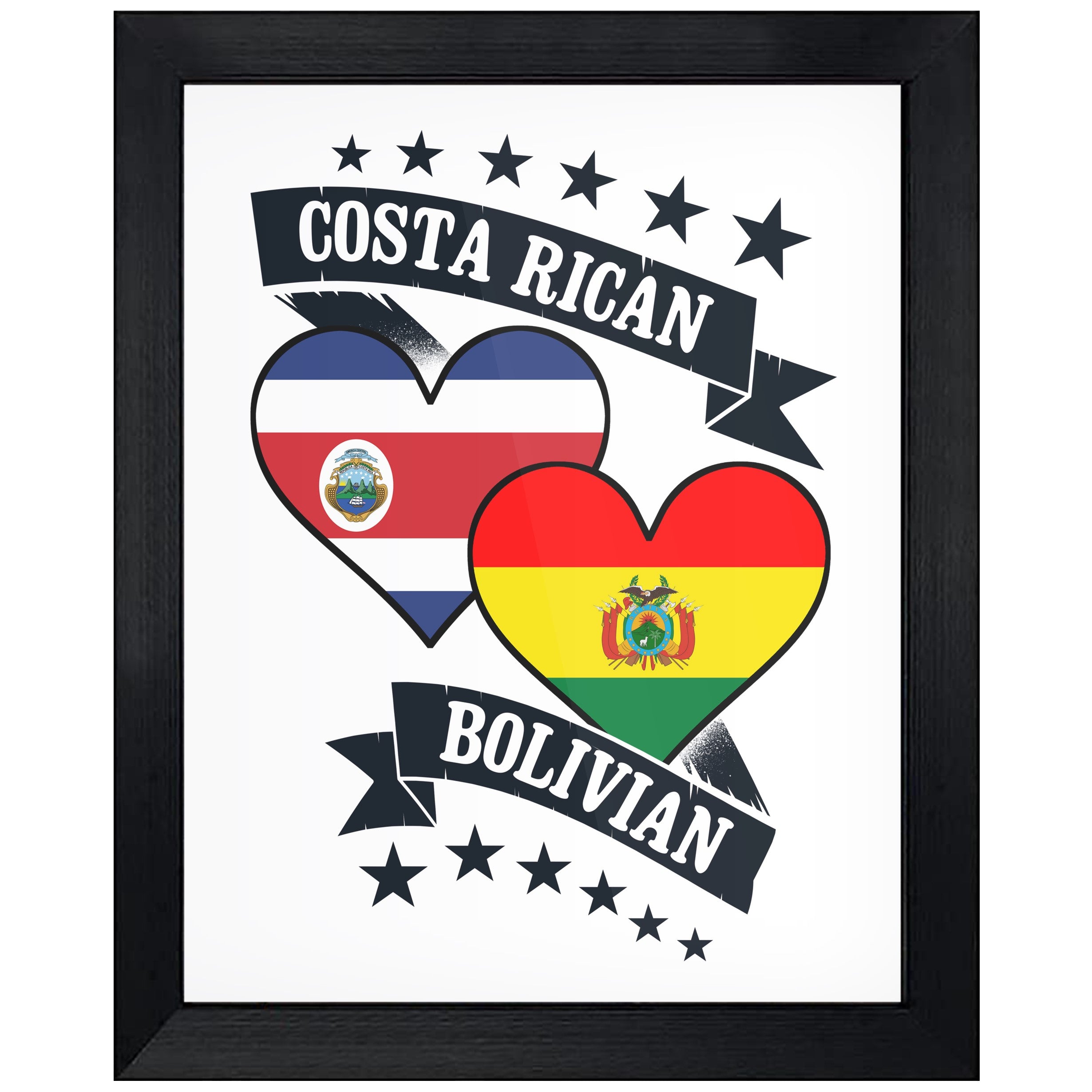 Costa Rican Bolivian Heart Flags Costa Rica Bolivia 8"x10" Wall Art ...