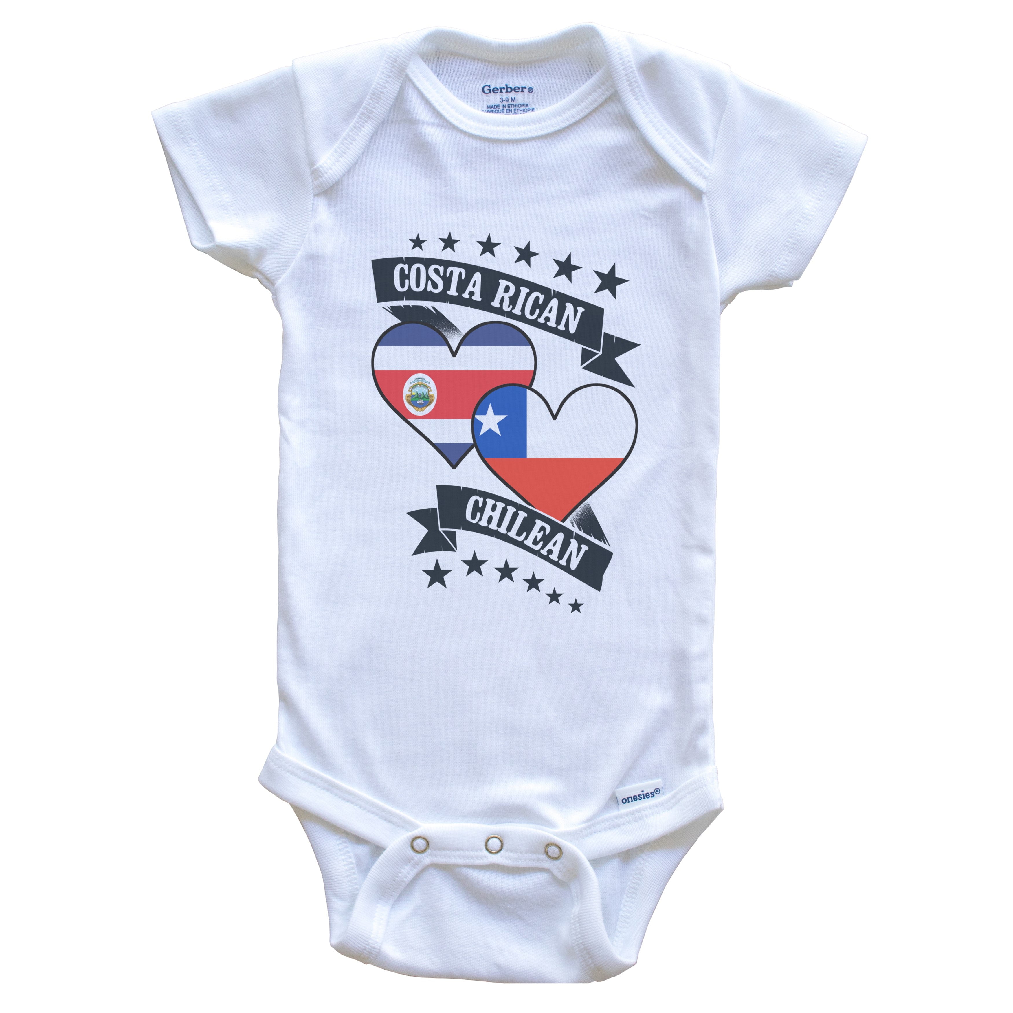 Costa Rican Chilean Heart Flags Costa Rica Chile Baby Bodysuit, 0-3 ...
