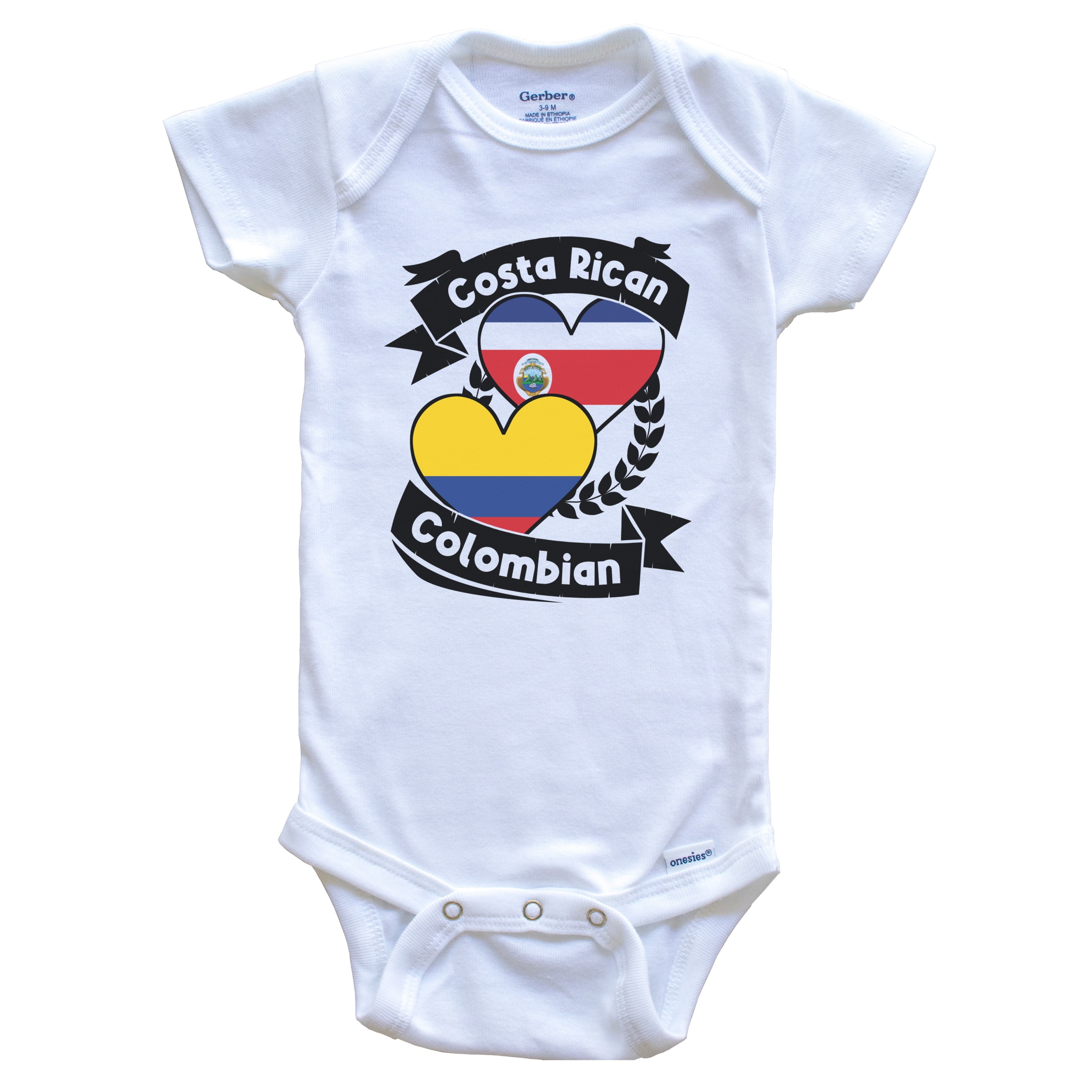 Costa Rican Colombian Heart Flags Costa Rica Colombia Baby Bodysuit, 3 ...