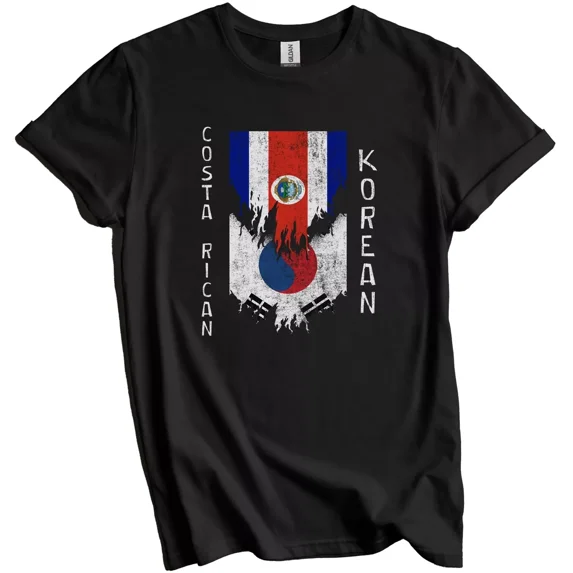 Costa Rican Korean Flags Ripped Torn Costa Rica South Korea T-Shirt ...