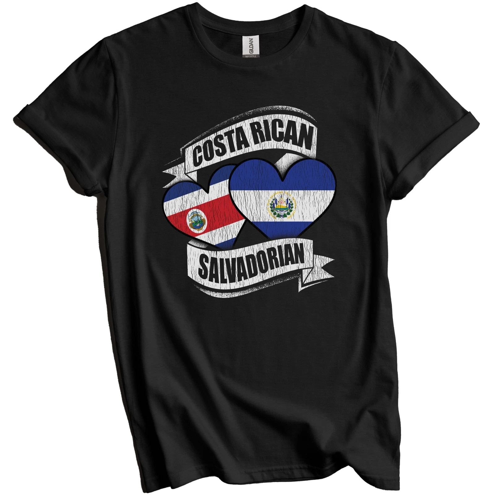 Costa Rican Salvadorian Hearts Costa Rica El Salvador Flags T-Shirt ...