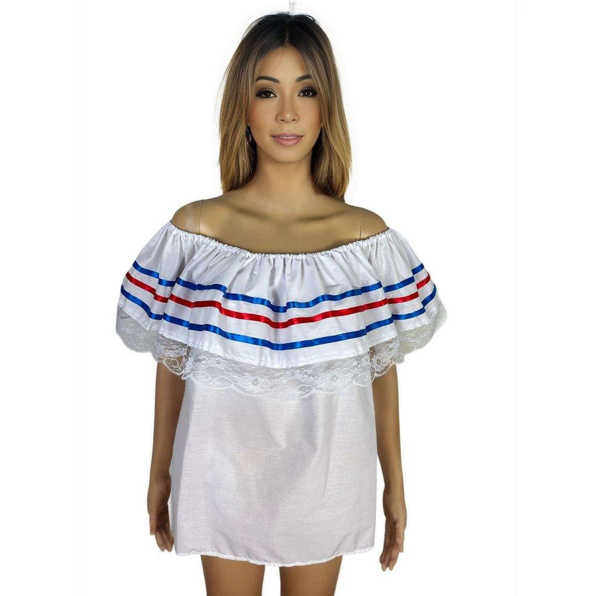 Costa Rican Traditional Blouse - Red and Blue Ribbons - Walmart.com