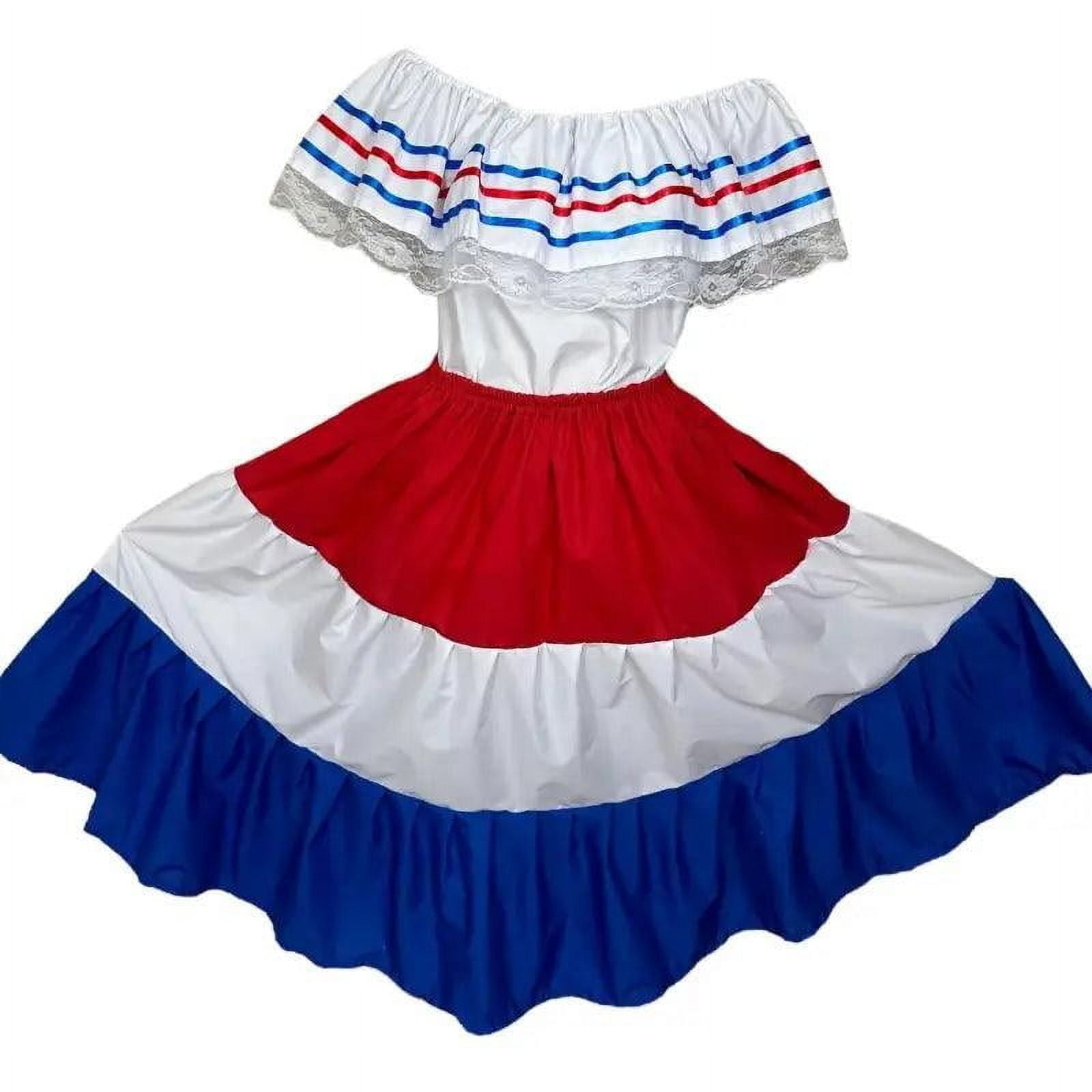 Costa Rican Traditional Dress - Handmade Red, White, and Blue - Walmart.com