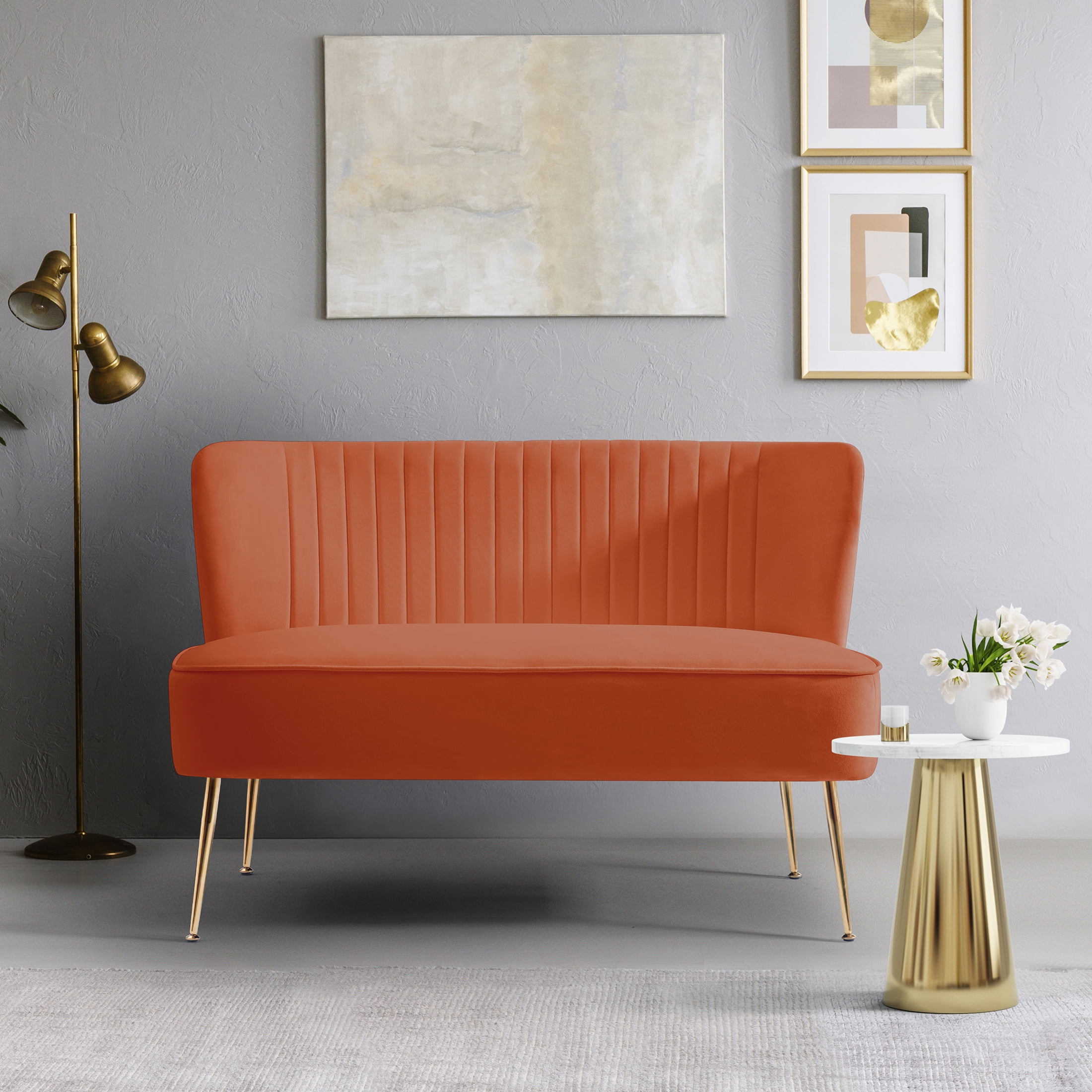 Costaelm Alaia 46" Wide Upholstered Velvet Love Seat Sofa, Orange ...