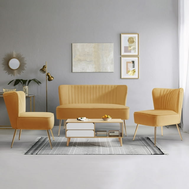 Costaelm Alaia Mid Century Modern Upholstered Tufted Velvet Loveseat