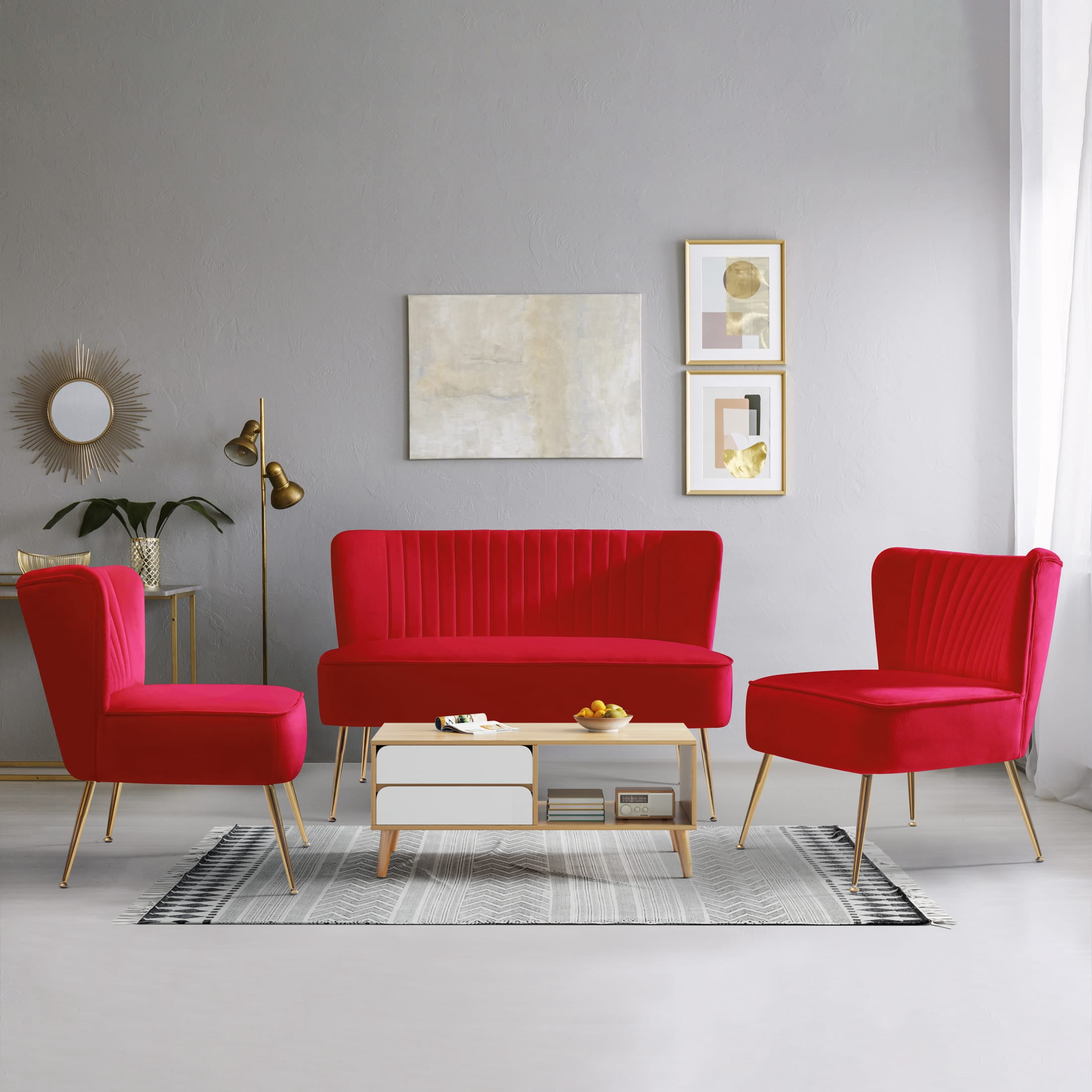 Costaelm Alaia Mid Century Modern Upholstered Tufted Velvet Loveseat ...