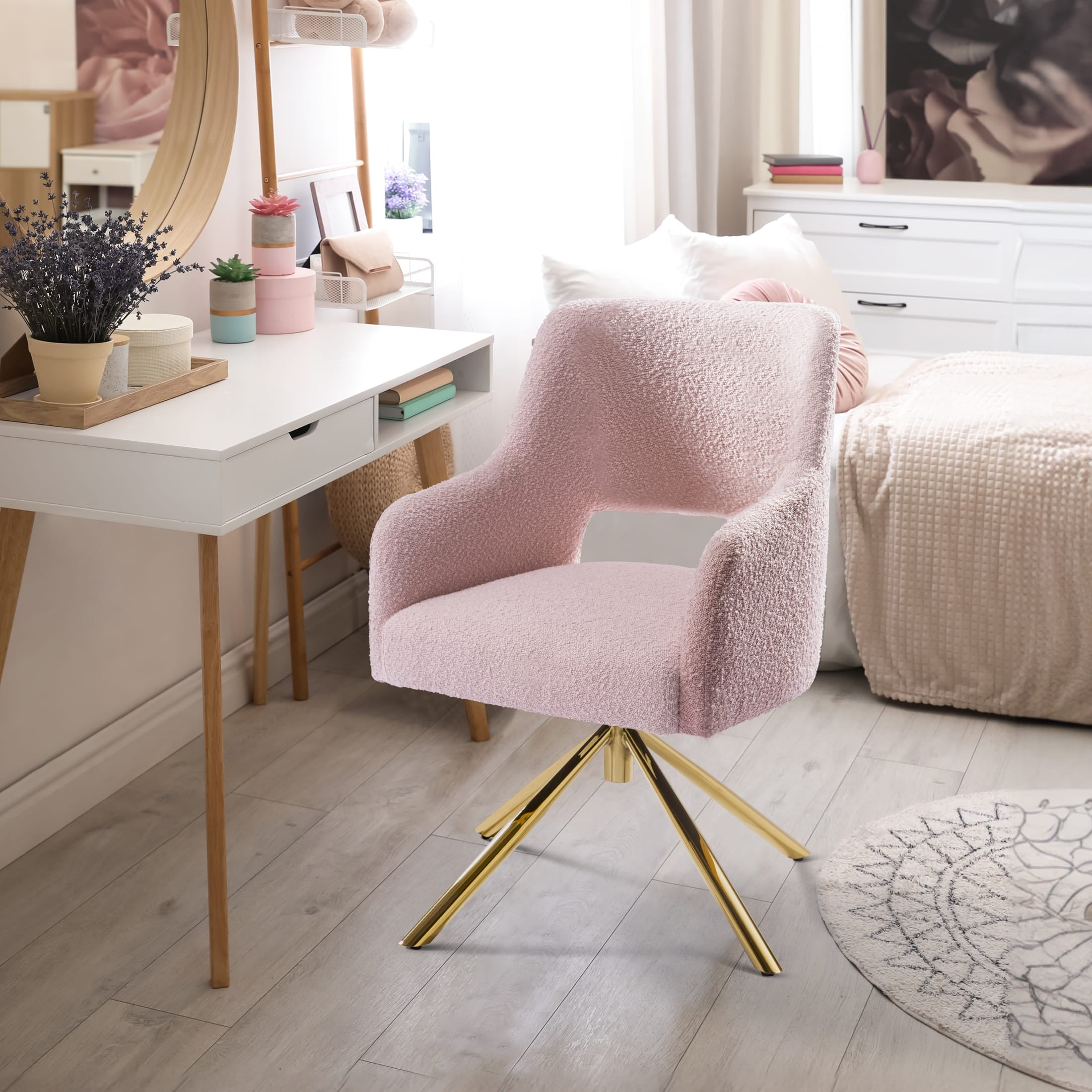 Costaelm Amélie Mid-Century Modern Wide Boucle Swivel Accent Chair (Set ...