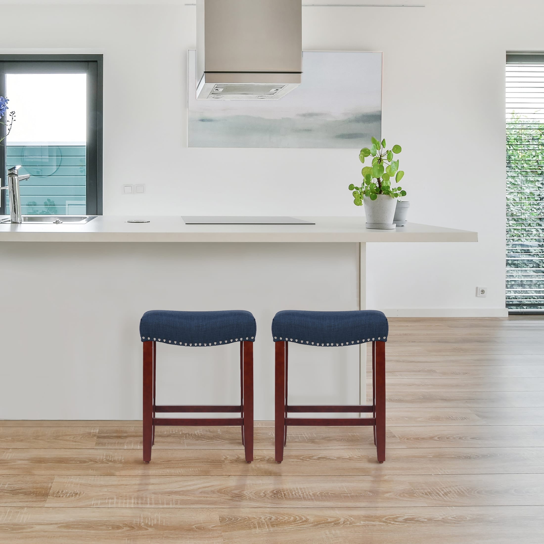 Costaelm Bulmon 24" Upholstered Counter Stools with Nail Head Trim (Set ...