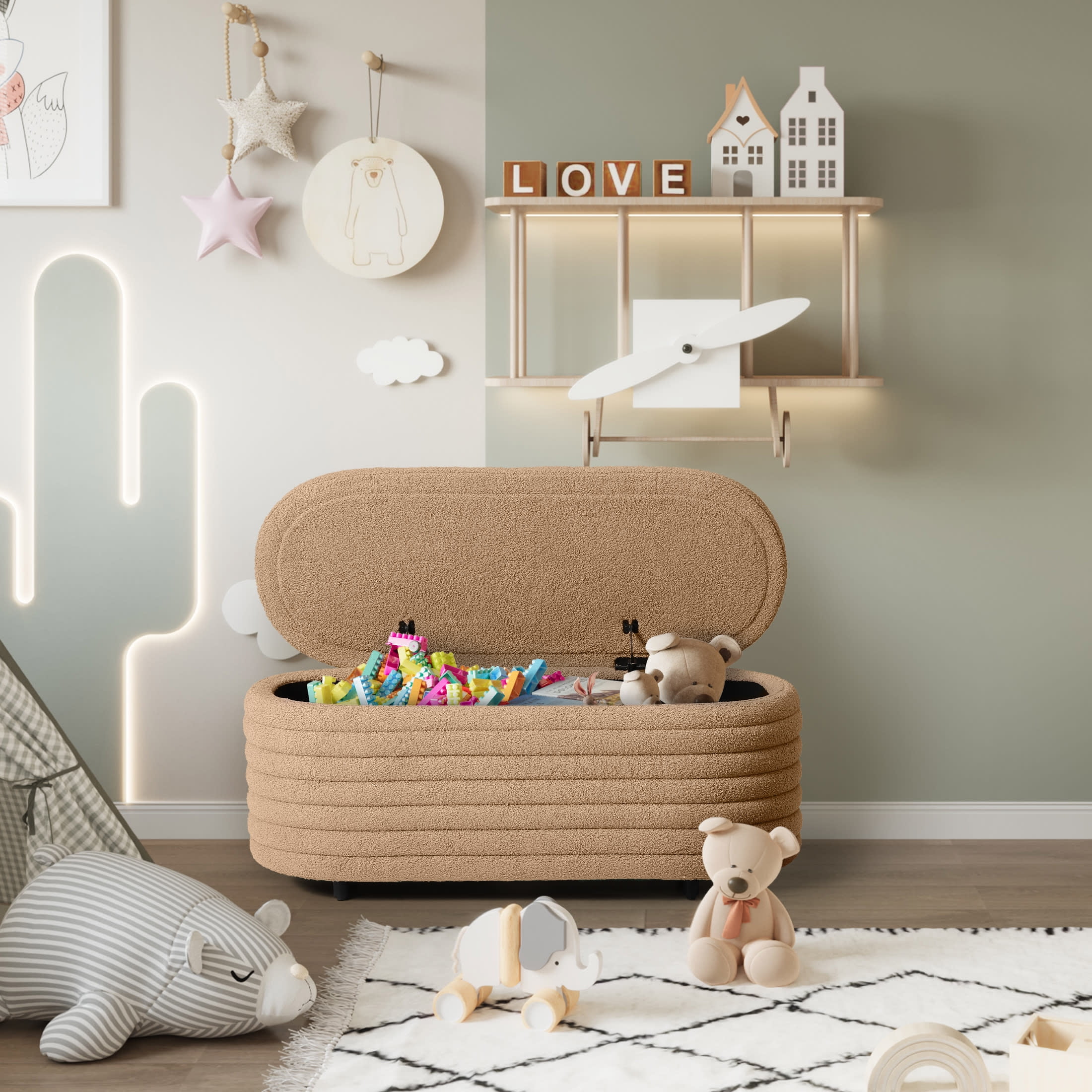 Costaelm Oval Fabric Modern Storage Ottoman Bench, Camel - Walmart.com