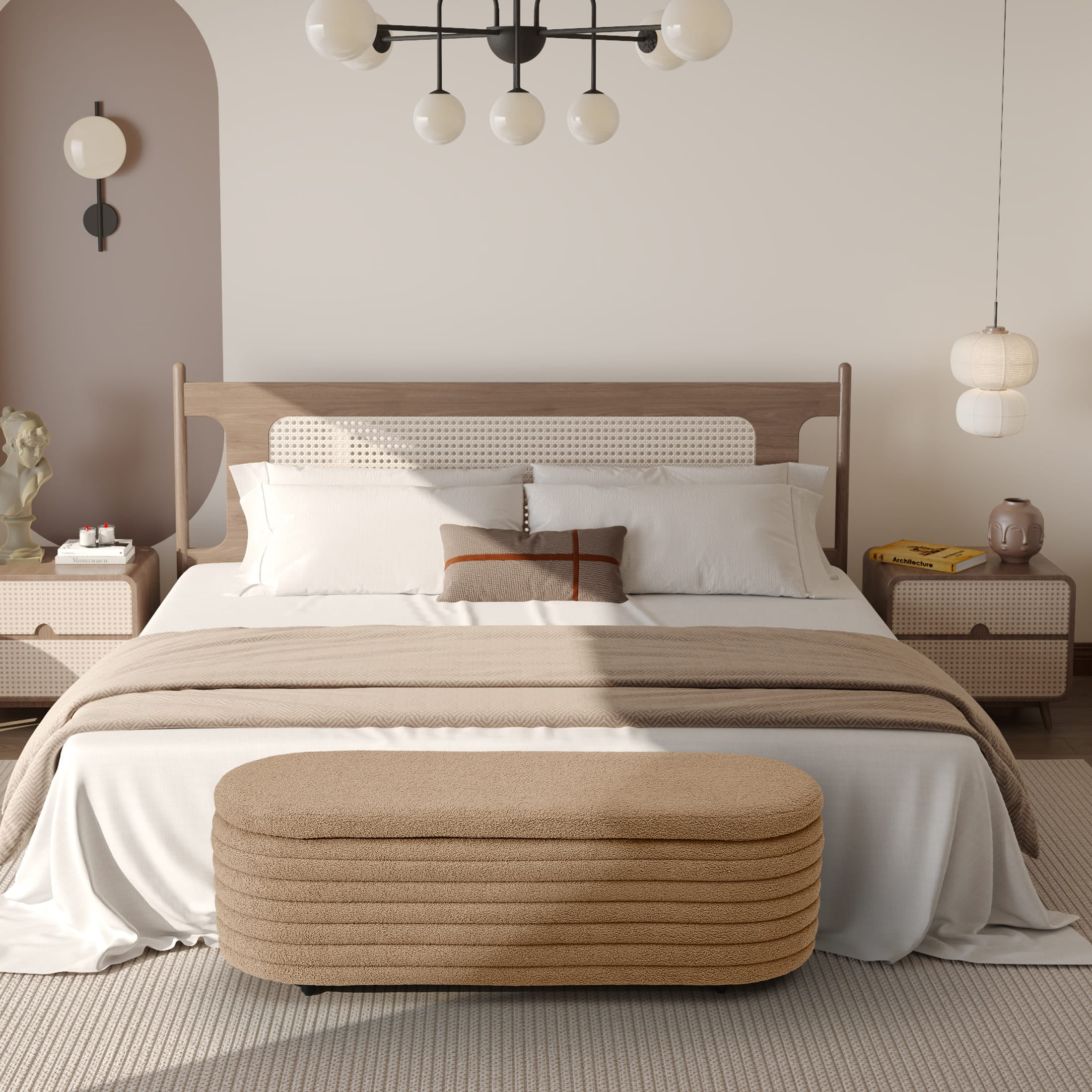 Costaelm Celine 54" Wide Mid-Century Modern Upholstered Sherpa Oval ...