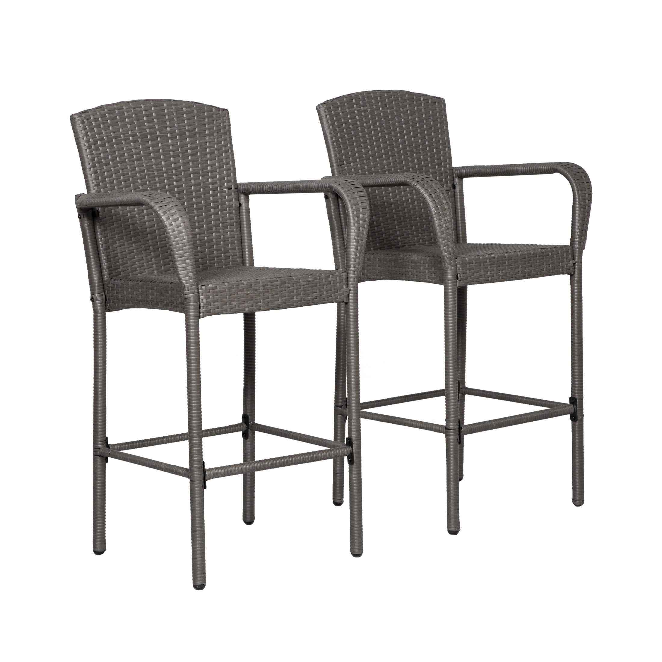 Costaelm Estela Costa Outdoor Rattan Wicker Patio Bar Stools (Set of 2 ...