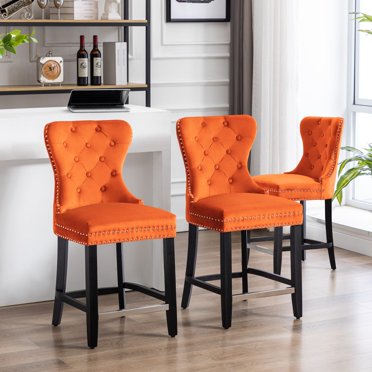 Costaelm Hank 29" Tufted Velvet Bar Stool Black (Set of 3), Velvet ...
