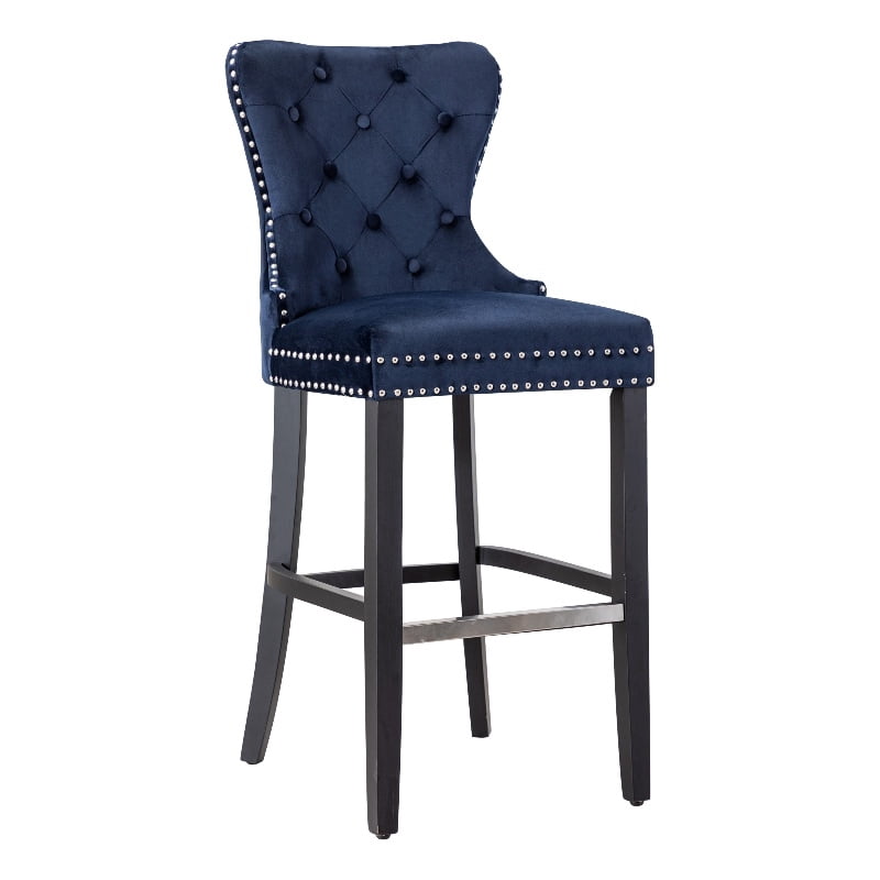 Costaelm Hank 29" Tufted Velvet Upholstered Bar Stool in Navy Blue ...