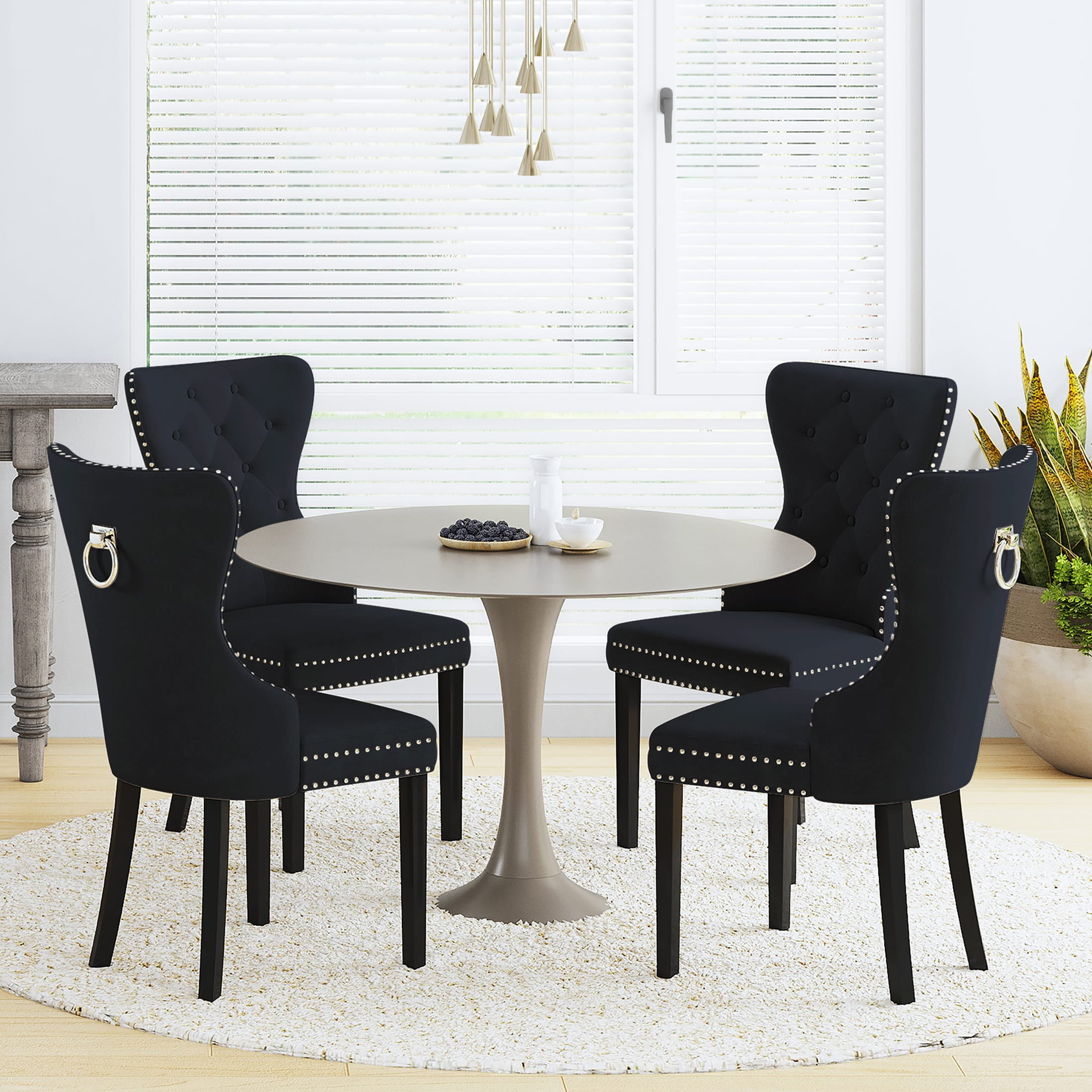 Velvet studded dining chairs store