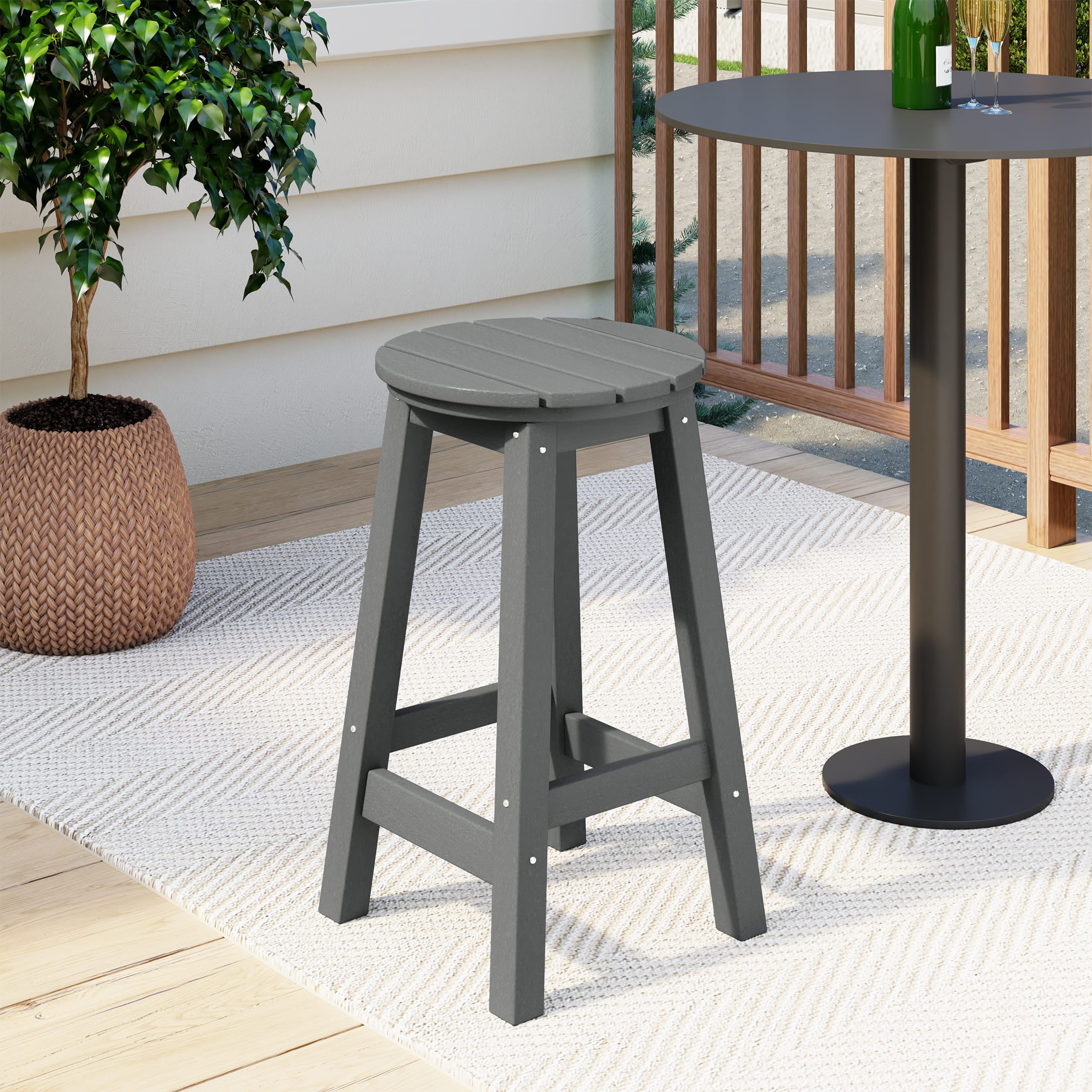 Costaelm Paradise 24" HDPE Round Outdoor Patio Counter Height Bar Stool ...