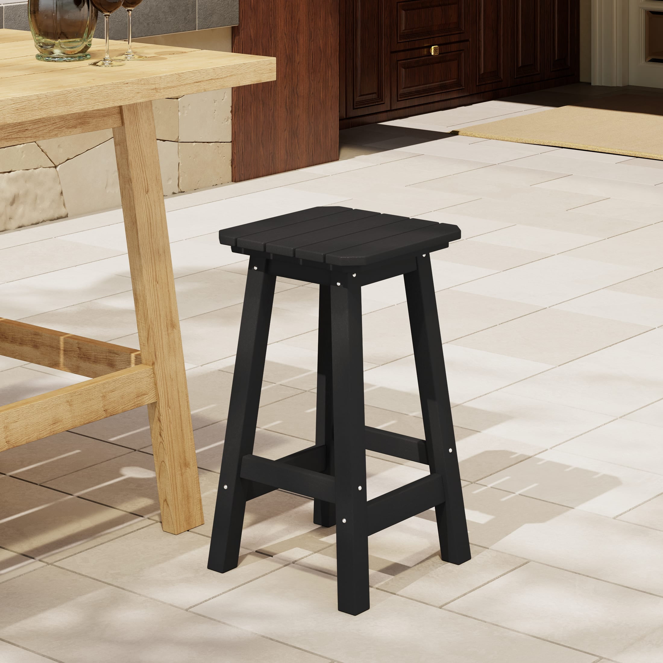 Costaelm Paradise 24" Outdoor Patio HDPE Square Counter High Backless ...